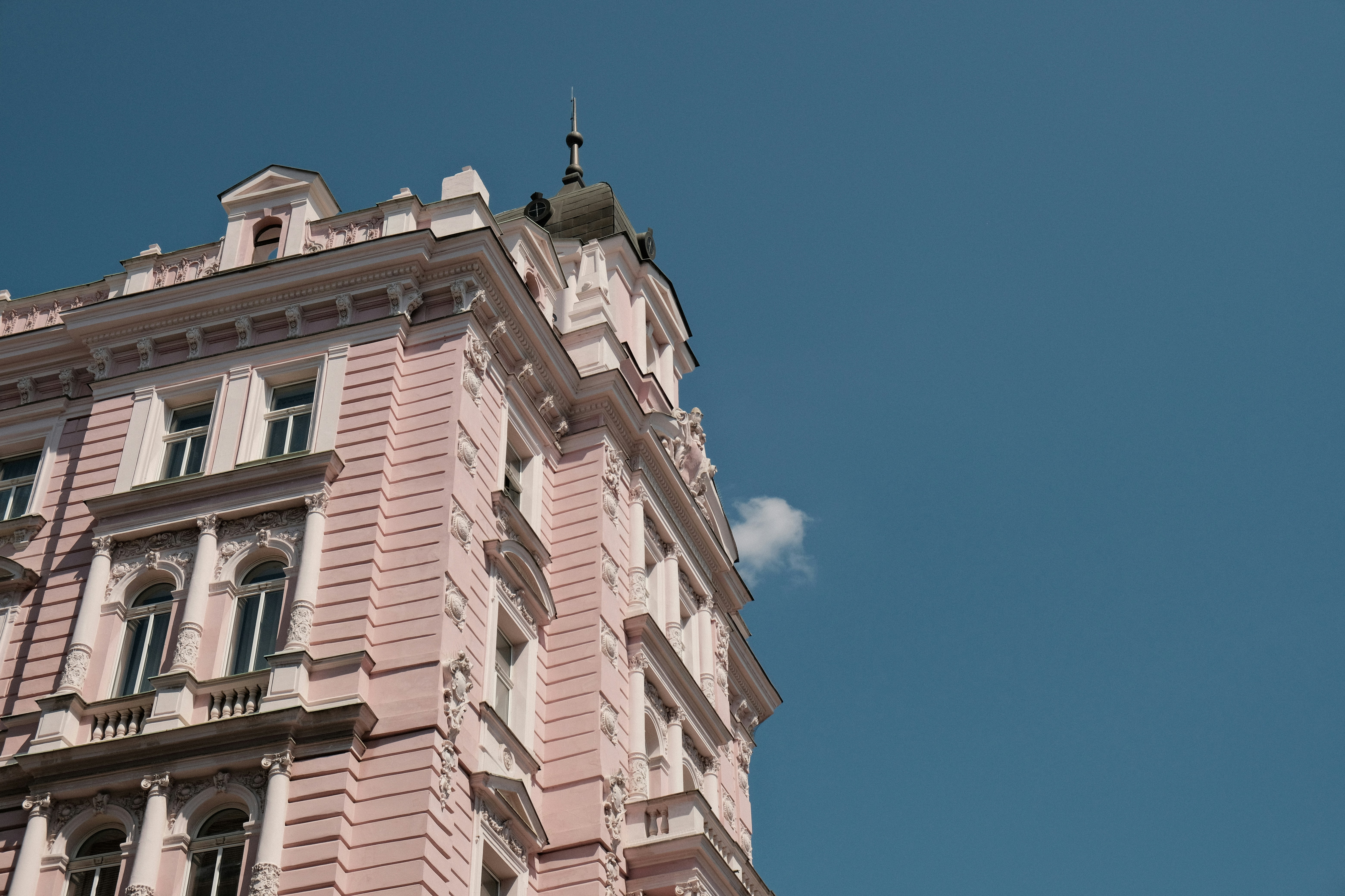 Pastel Palace Rising Against a Clear Blue Sky