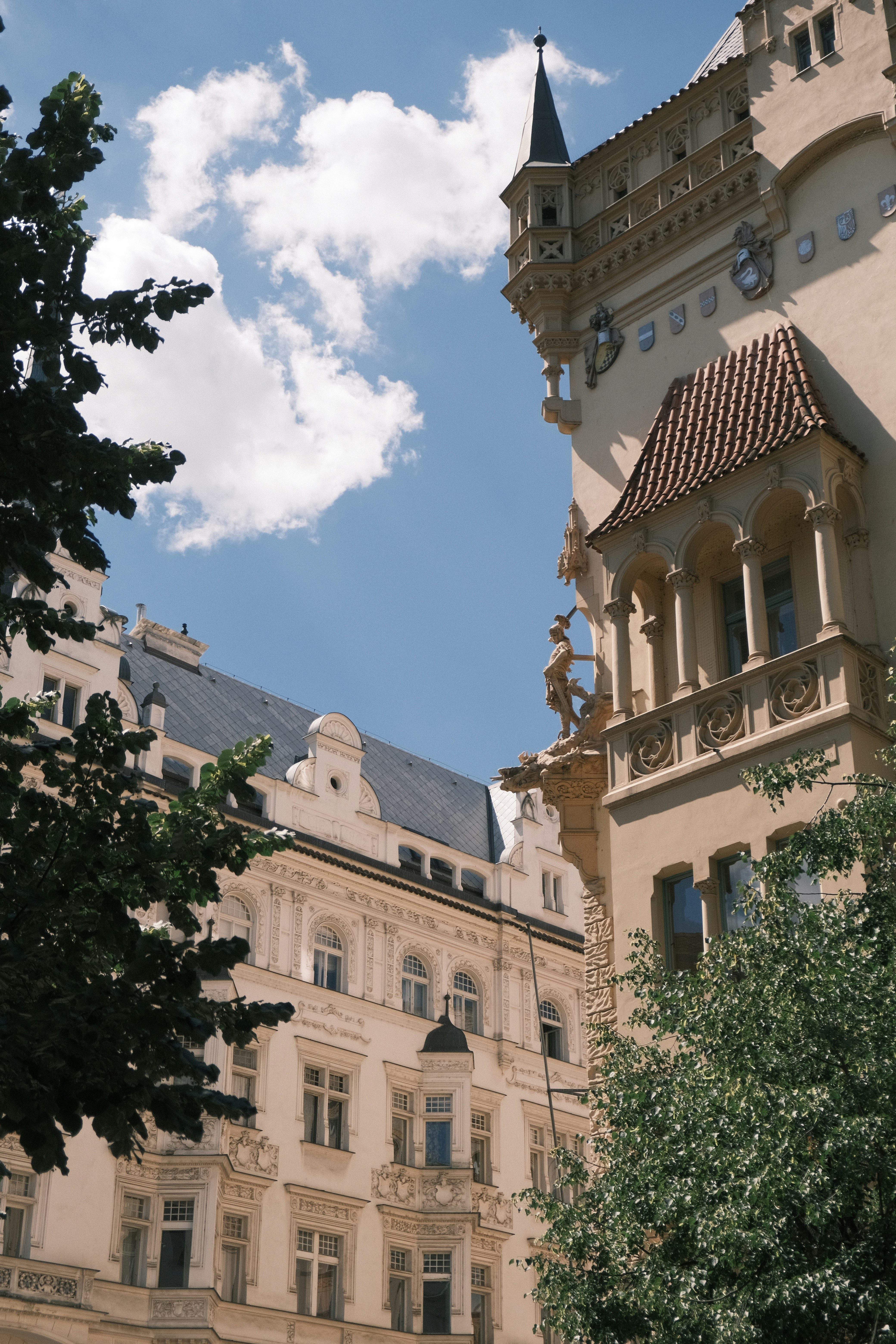 Castle Corner: Neo-Gothic Facade Rising Above Quiet Street