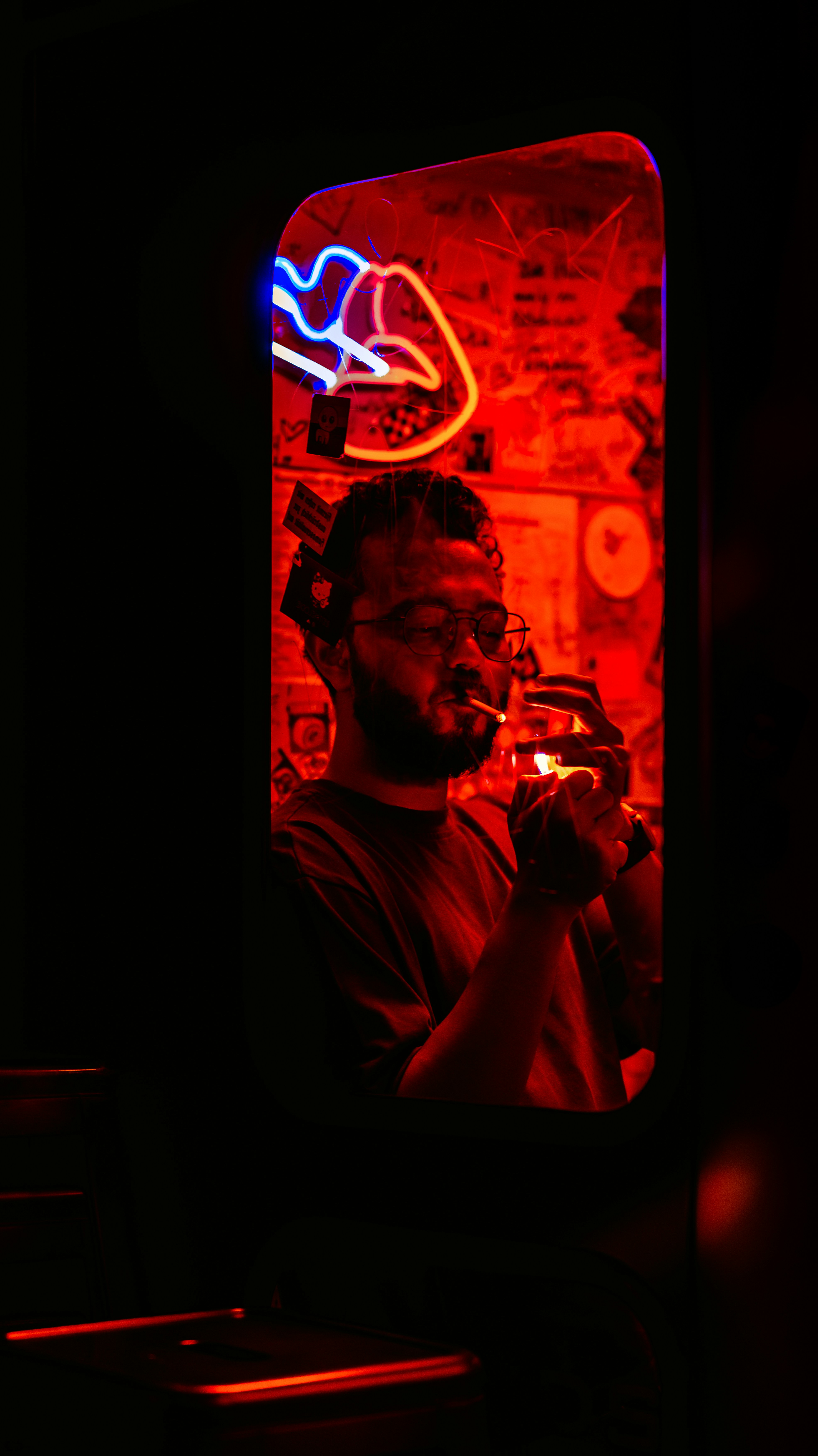 Neon Reflections: A Dimly Lit Self-Peek at Midnight Bar