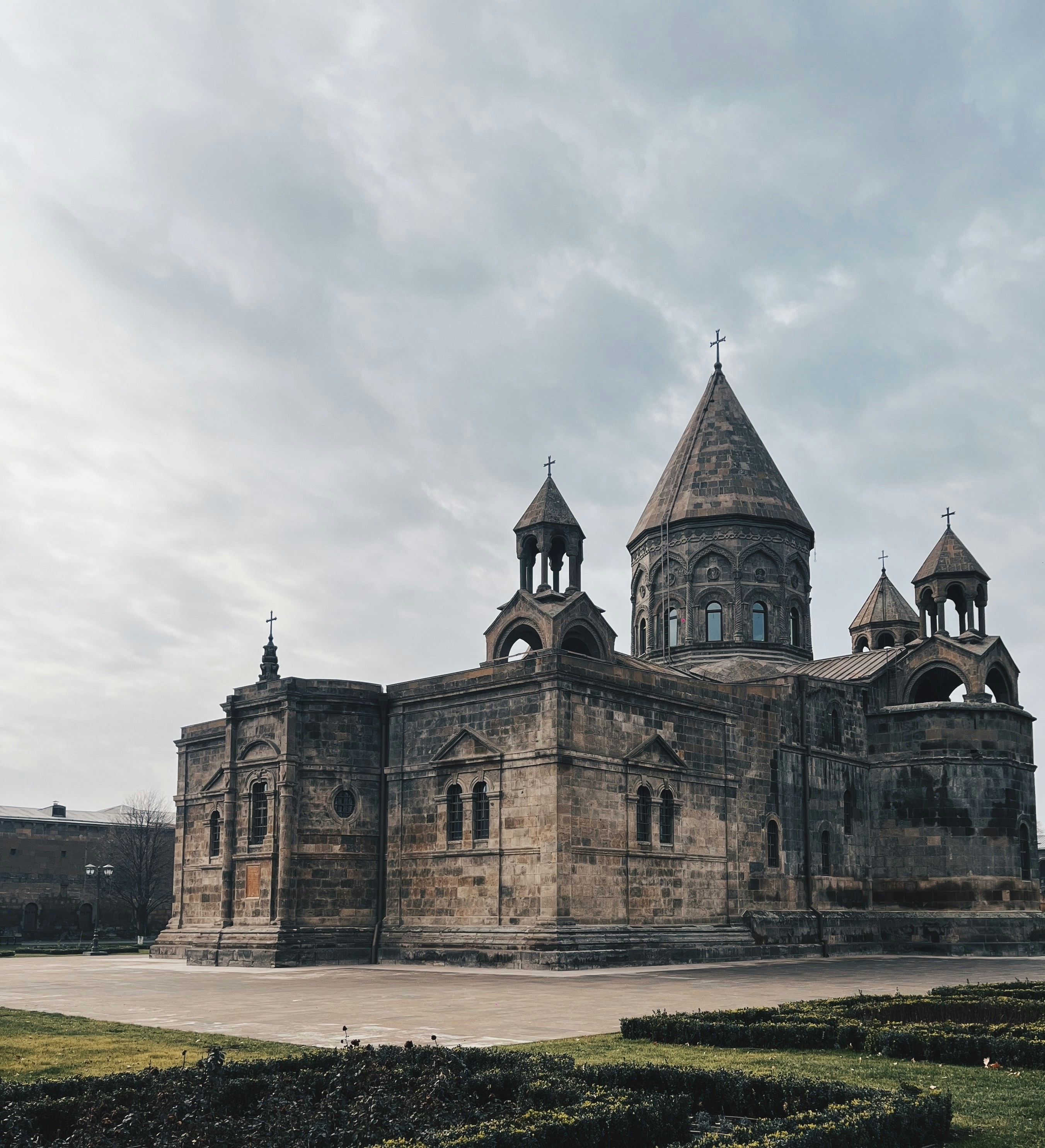 Ancient Stone Cathedral Rising Against a Clouded Sky