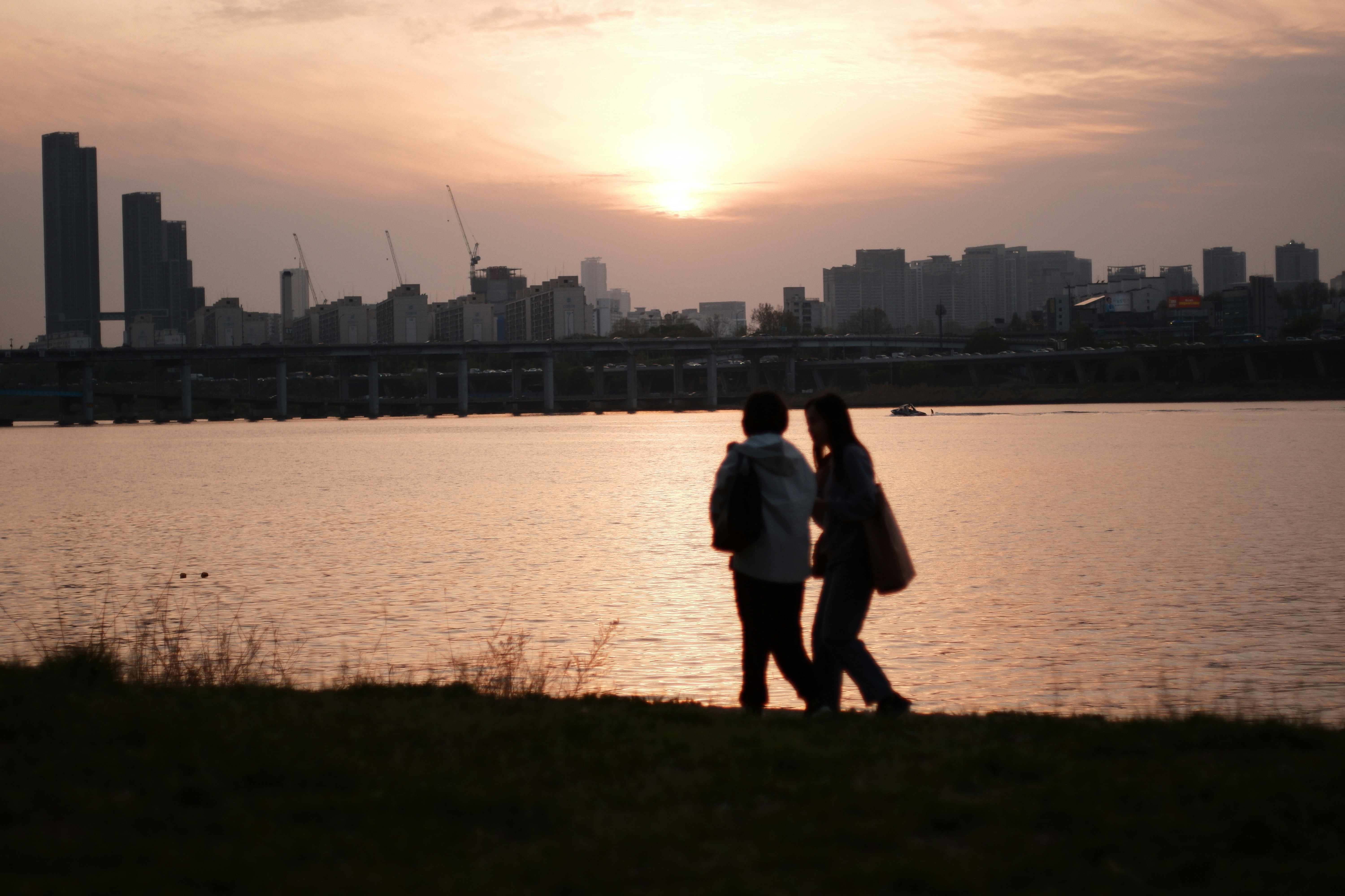 Sunset silhouette: a quiet moment beside the city