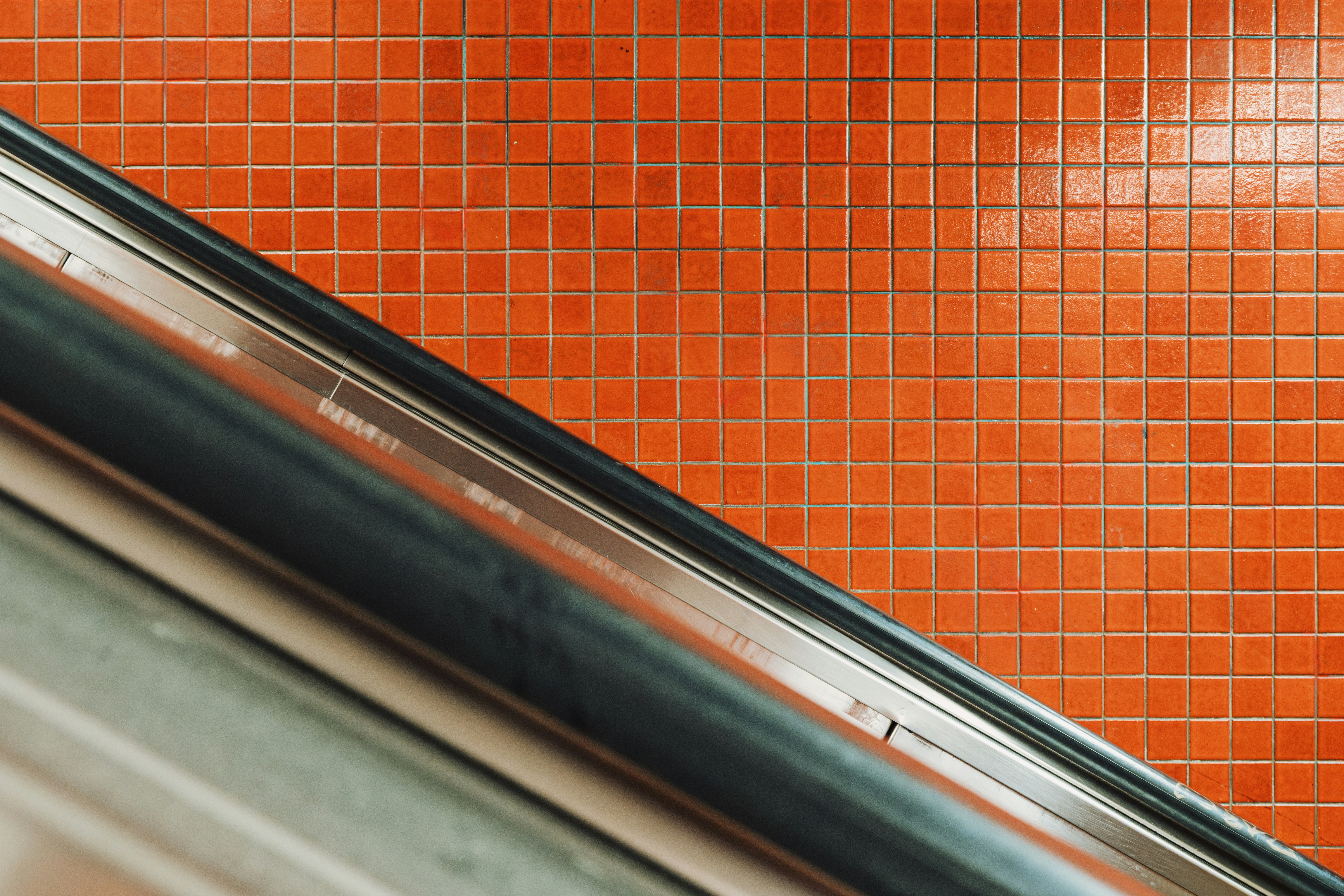 Diagonal Lines on a Crimson Tile: A Minimal, Abstract Composition