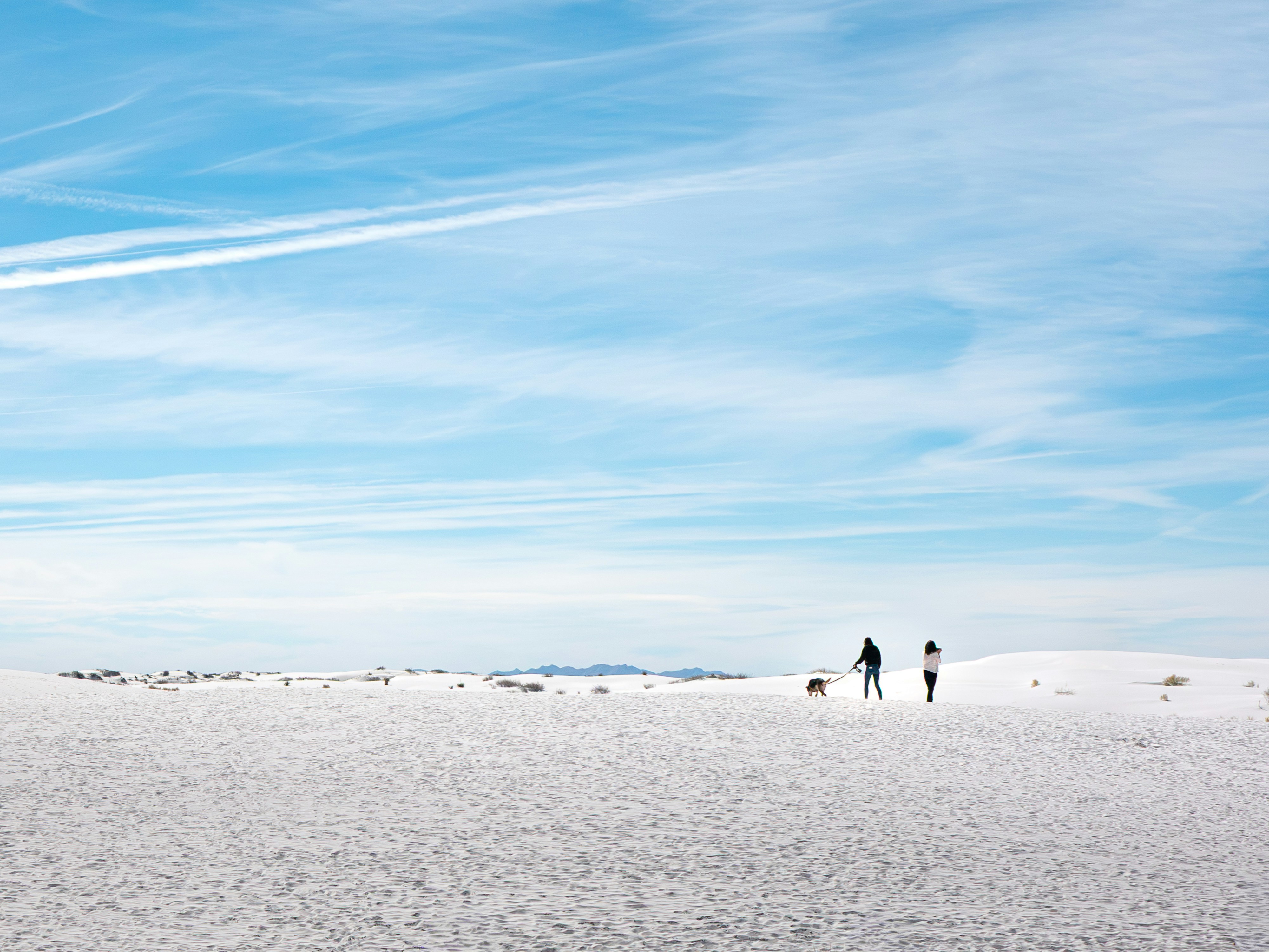 Snow Dunes Encounter: A Distant Trek Across White Expanses