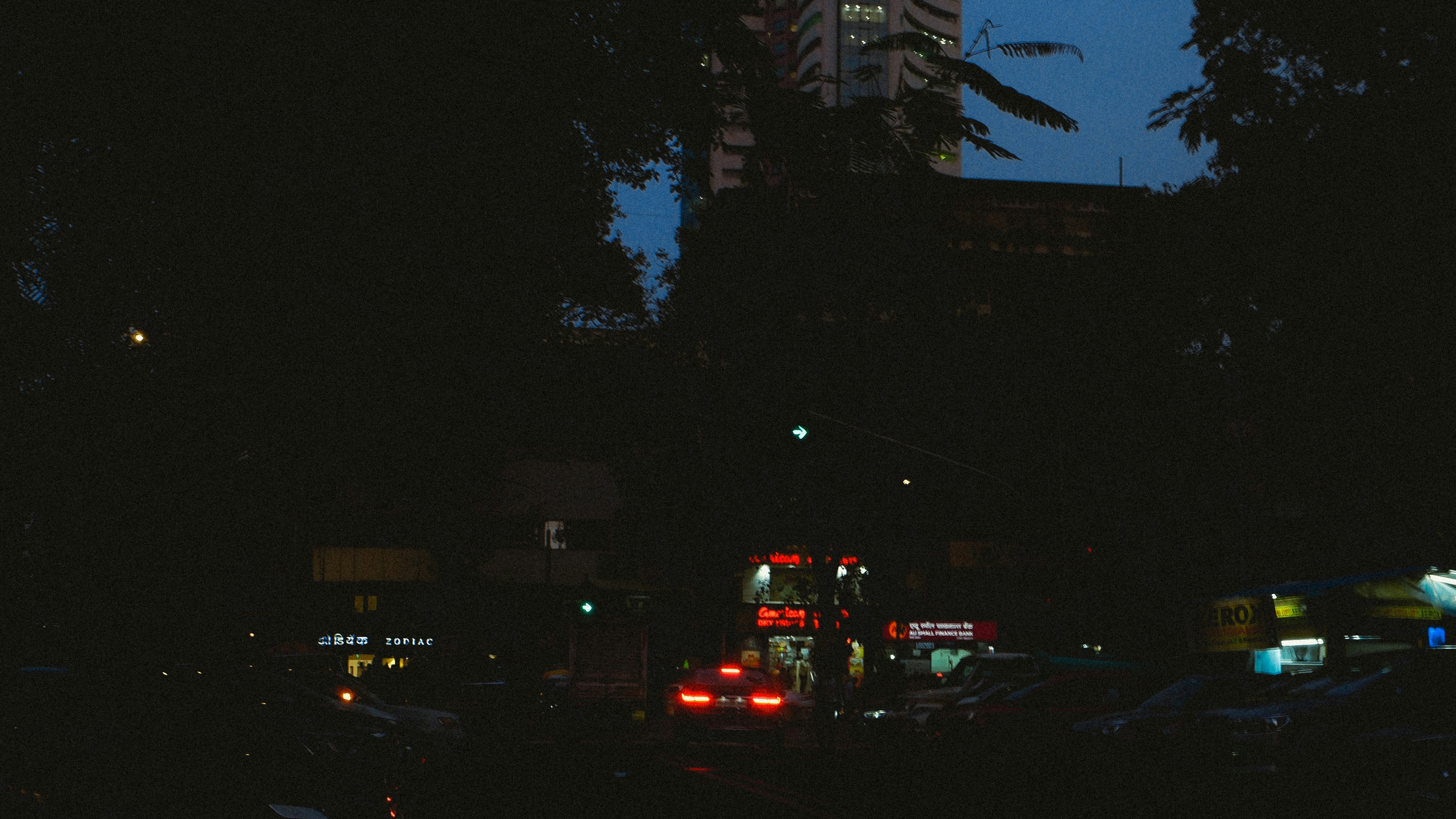 Night City Pulse: Low-Light Street Scene with Neon Harbor of Signs