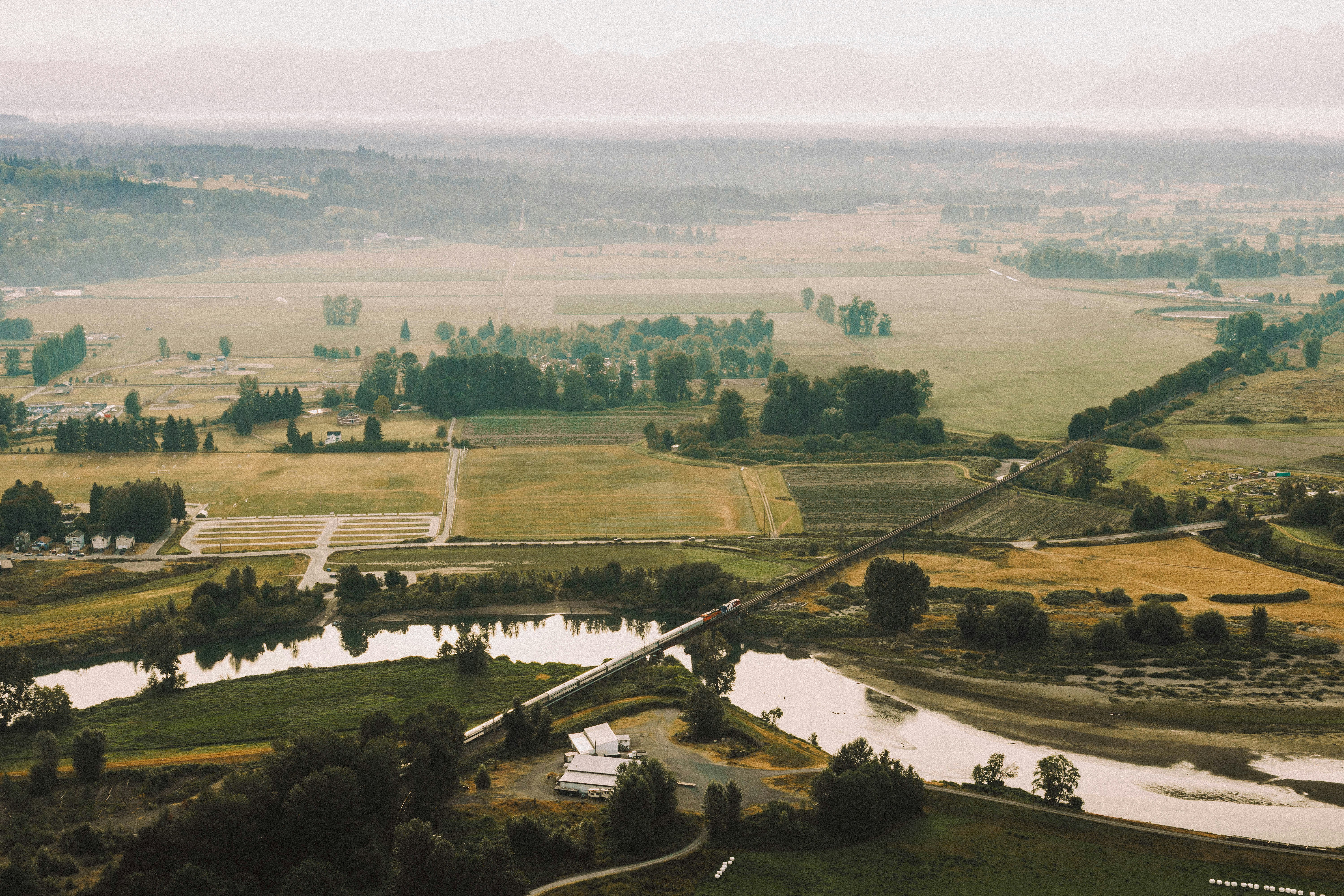 Bridged Quiet: Aerial Rivers and Fields from Above