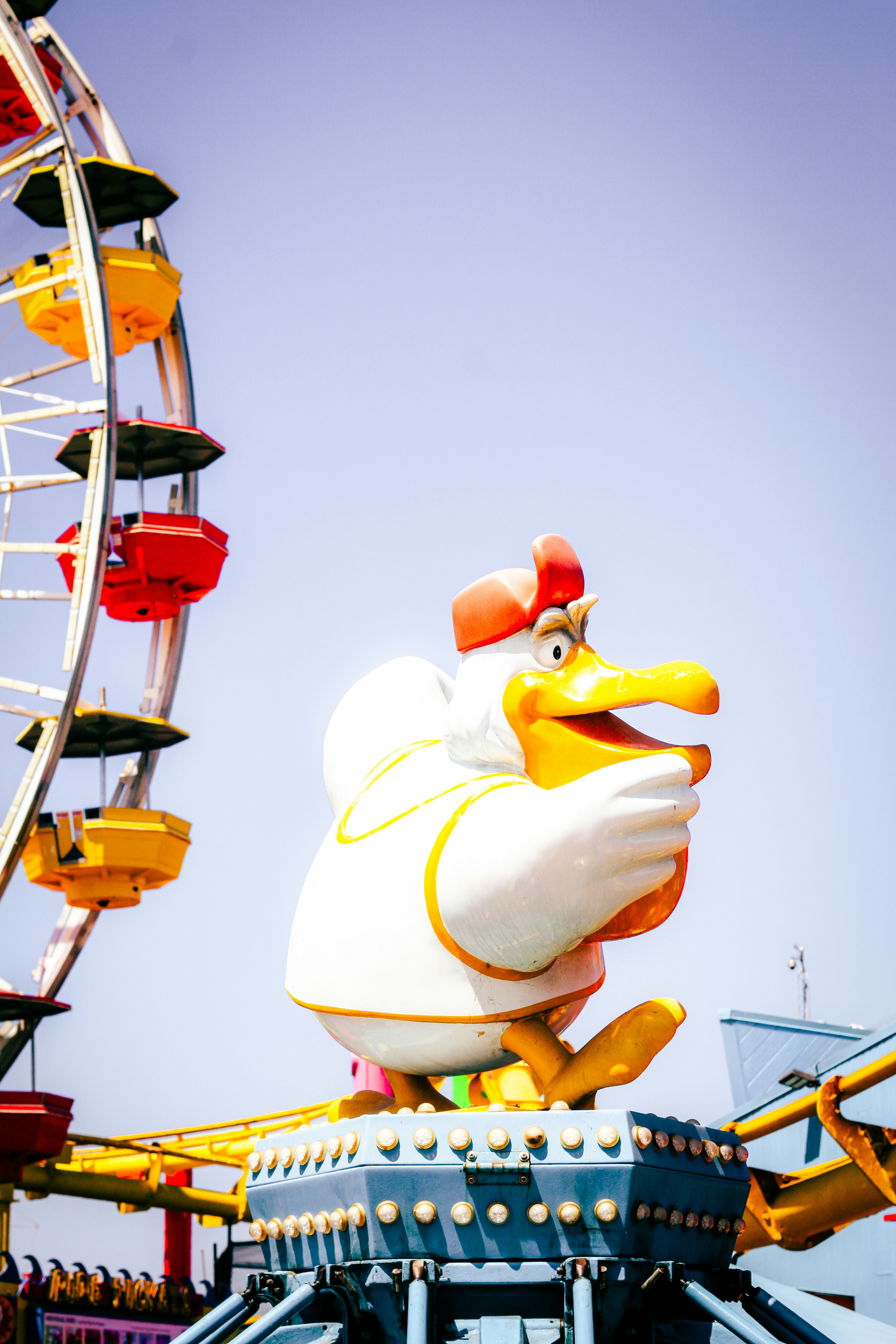 Galloping Giggle: A Chicken Statue Rides the Carnival Pulse