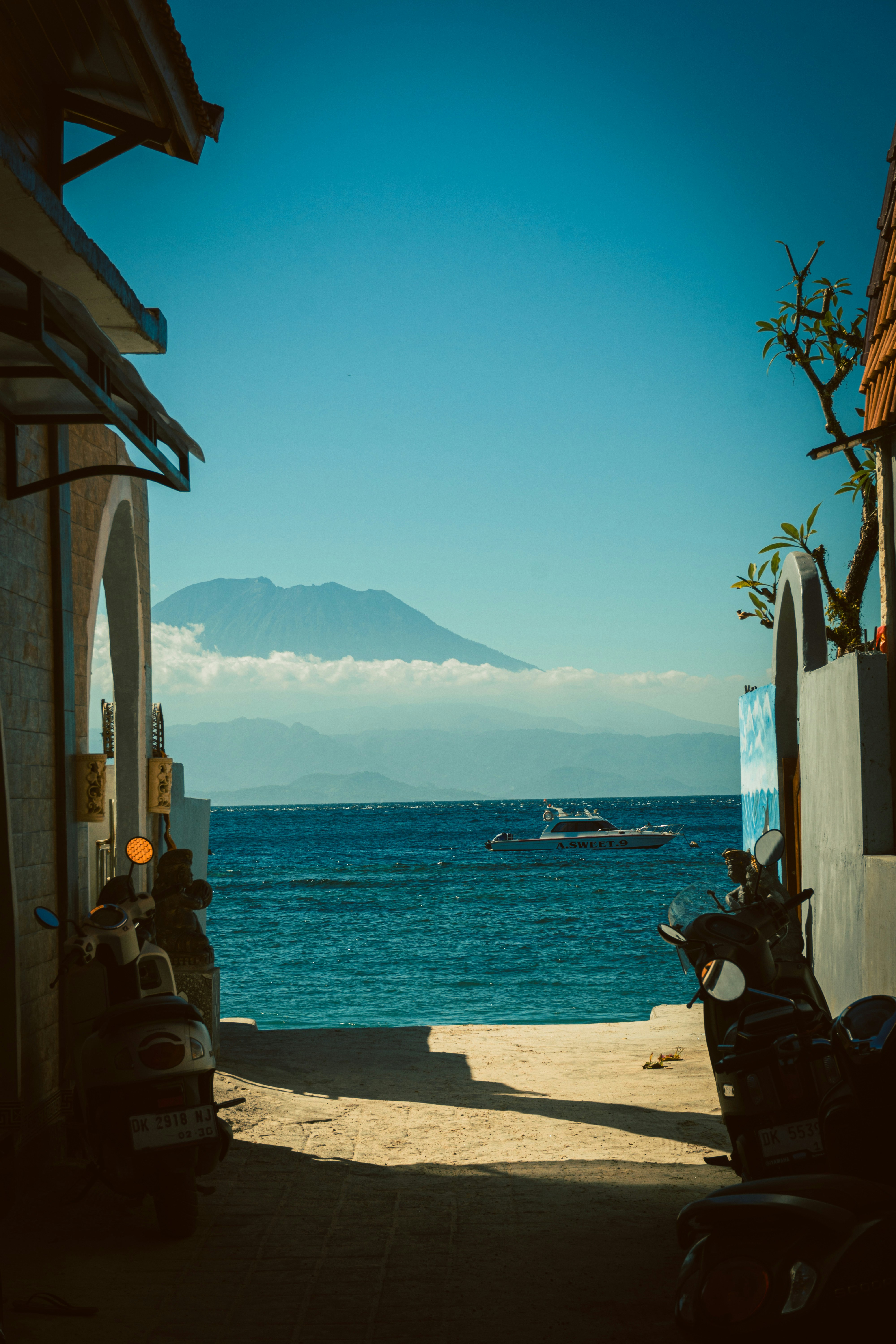 Harbor Archway to Sea and Island Mist