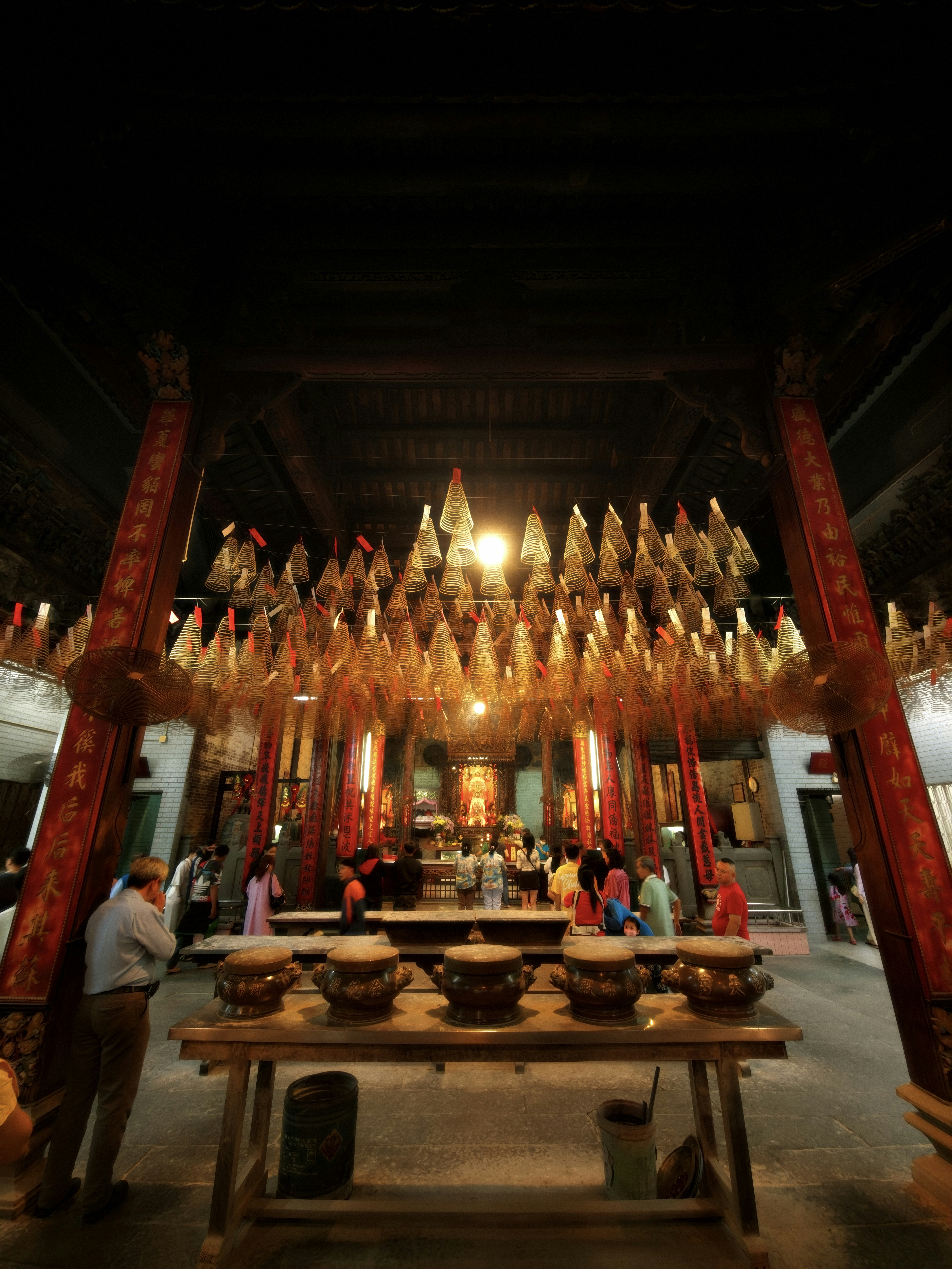 Lantern-lined Shrine: Evening Reverence Under Hanging Amulets