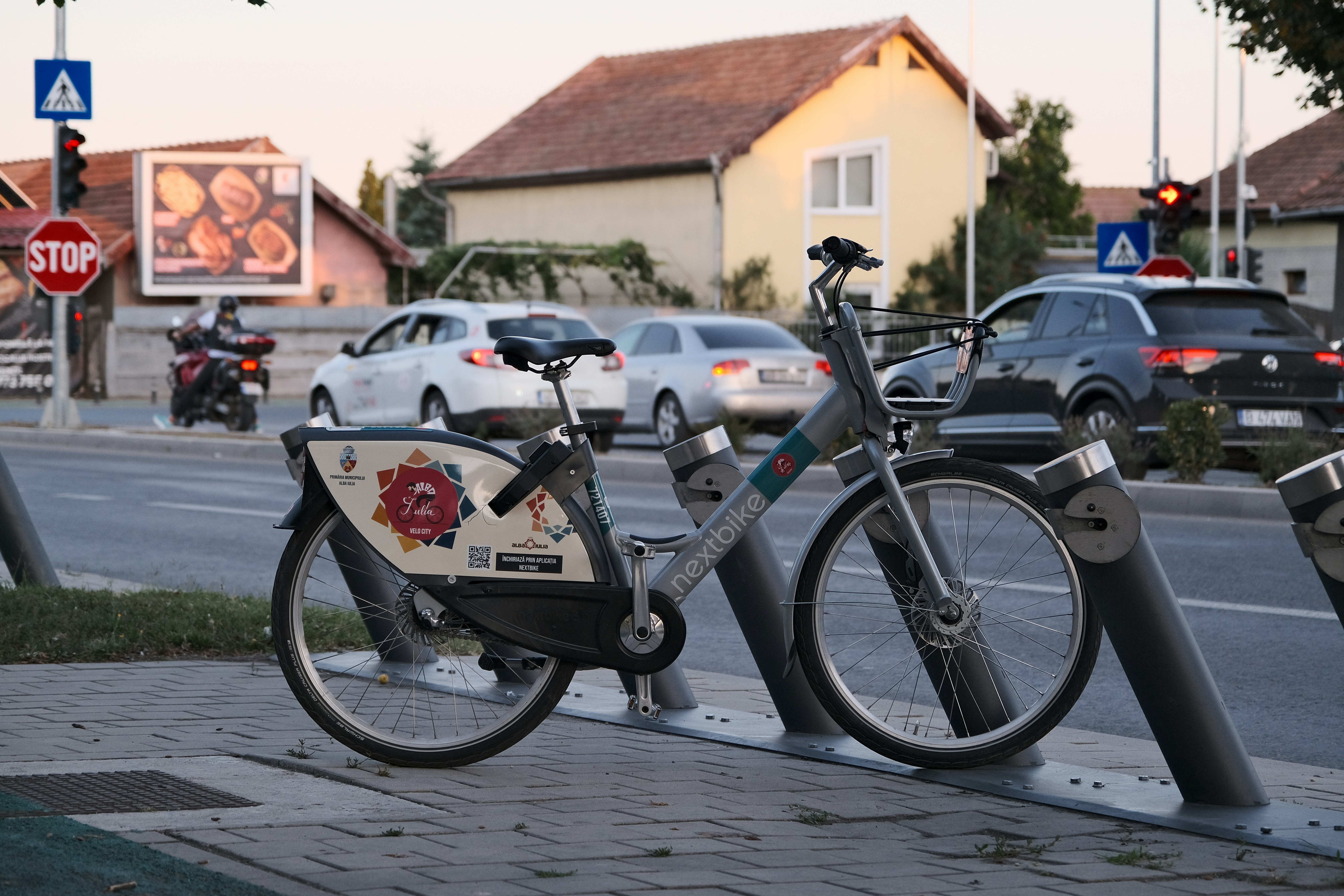 Urban E-Bike at the Edge of the Street, Quiet Morning