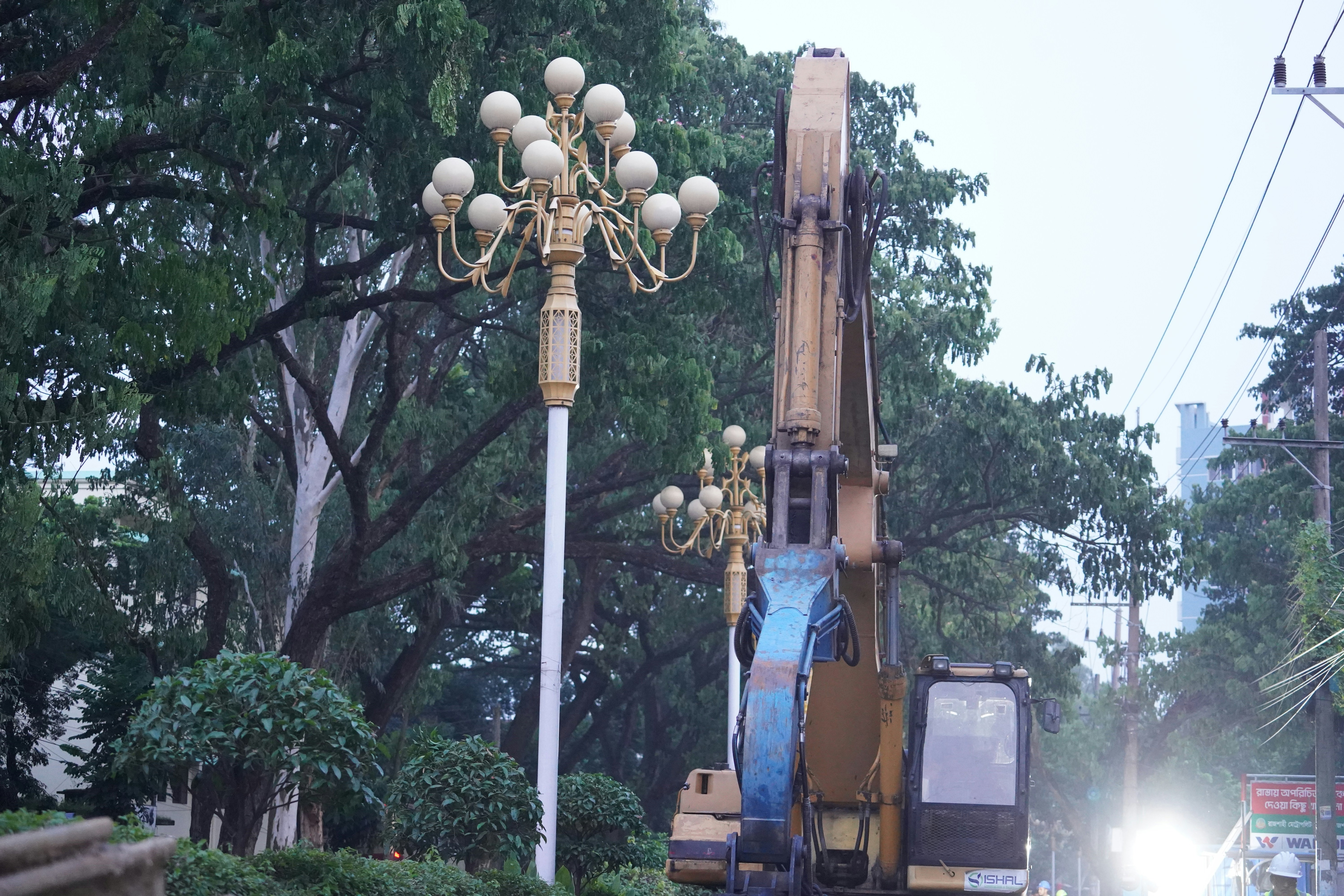 Construction Crane Meets the Nighttime Garden Lanterns