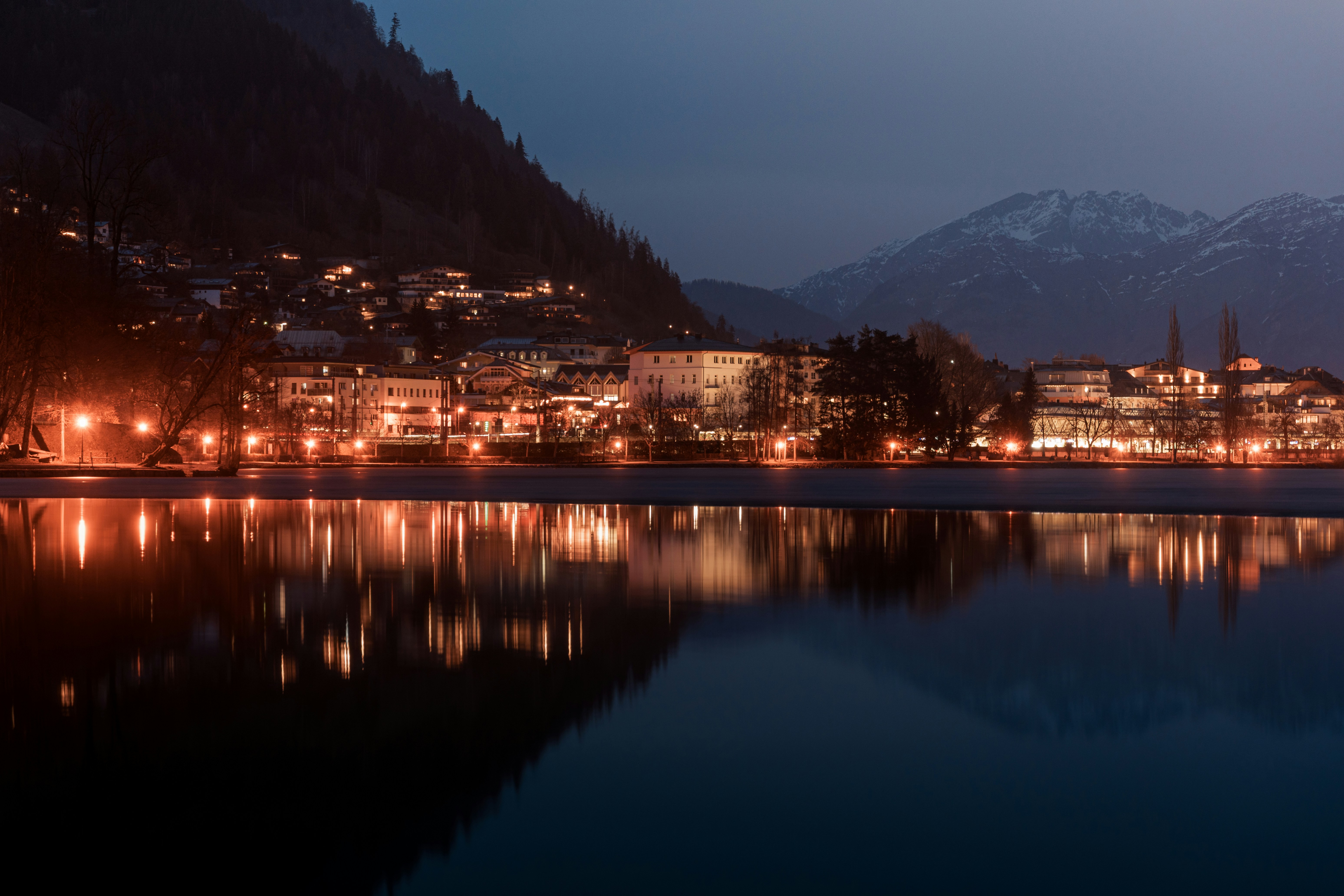 Twilight Reflections over a Quiet Alpine Town
