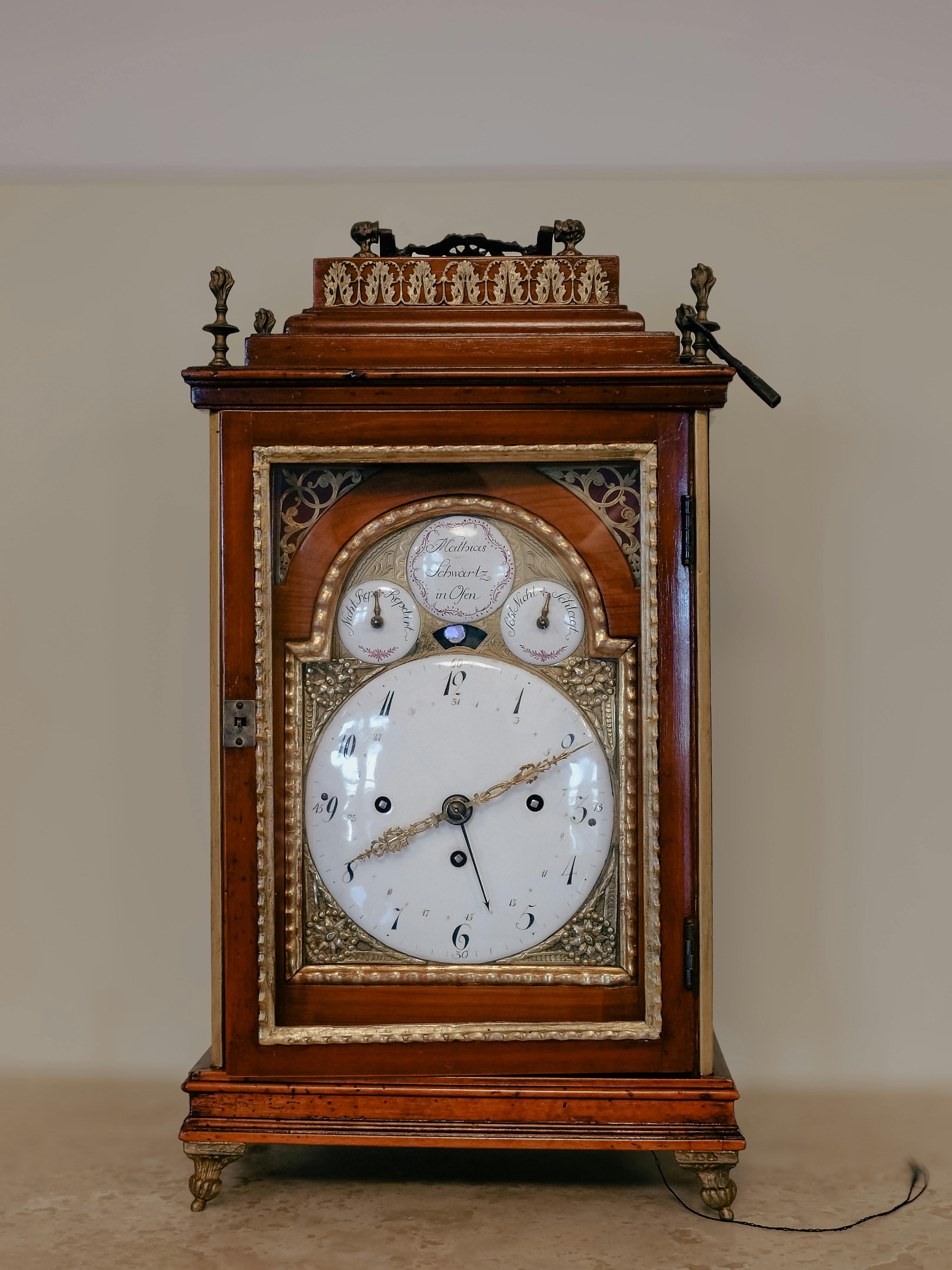 Antique Mantel Clock: Woodcarved Precision and Time's Patina
