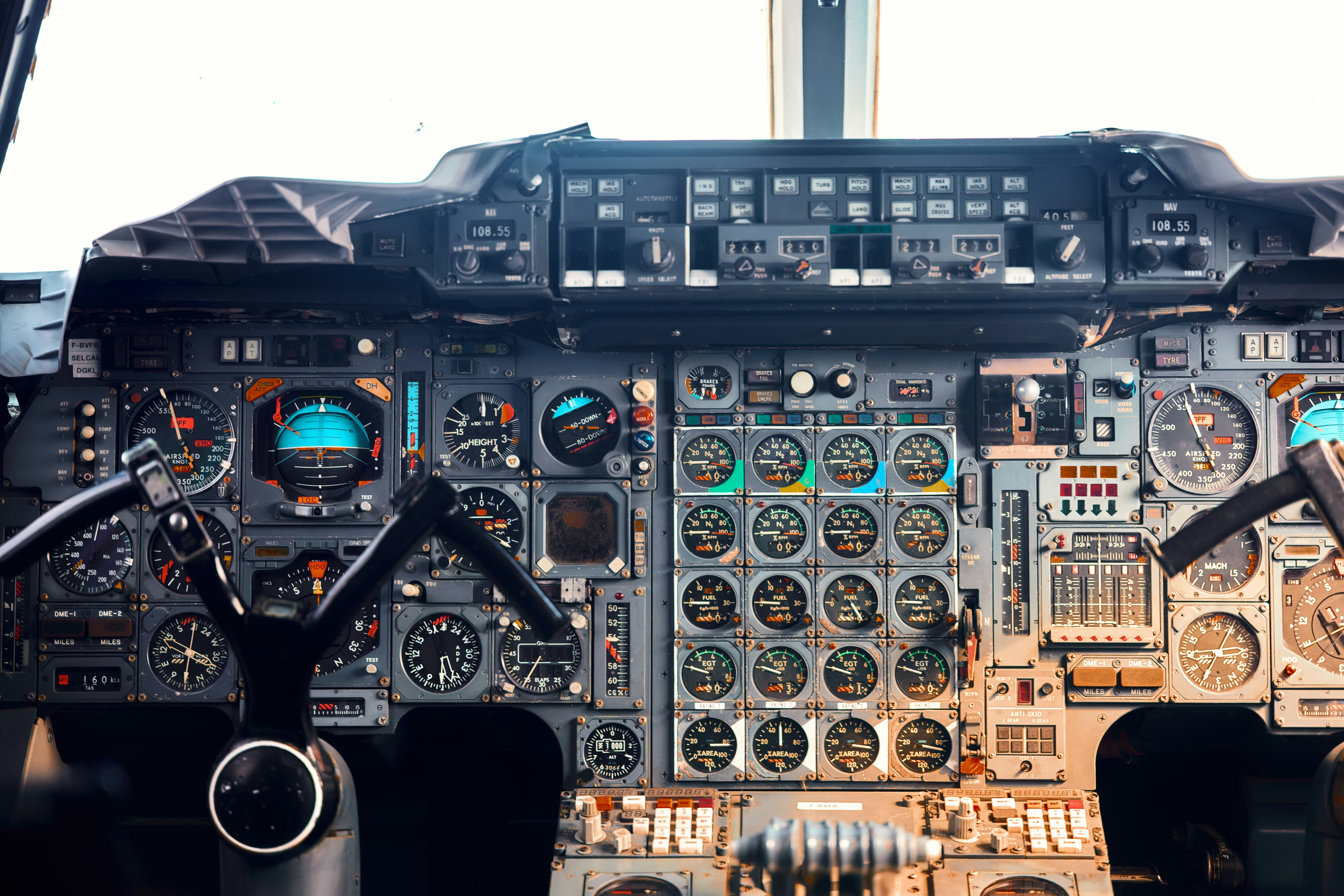  cockpit symphony: a vintage airliner’s panel close-up