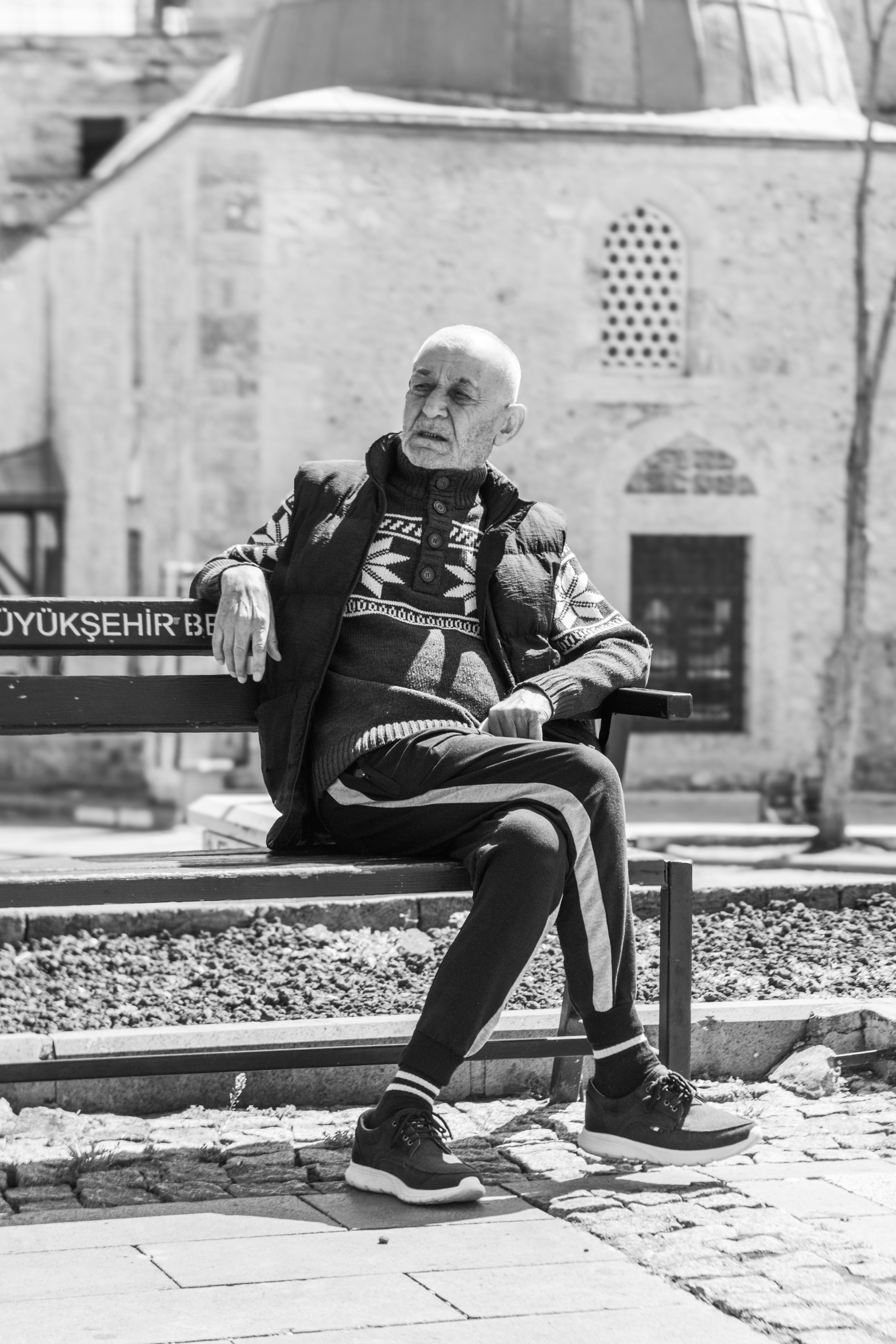 Sitting with Quiet Dignity: An Elder on a Town Bench