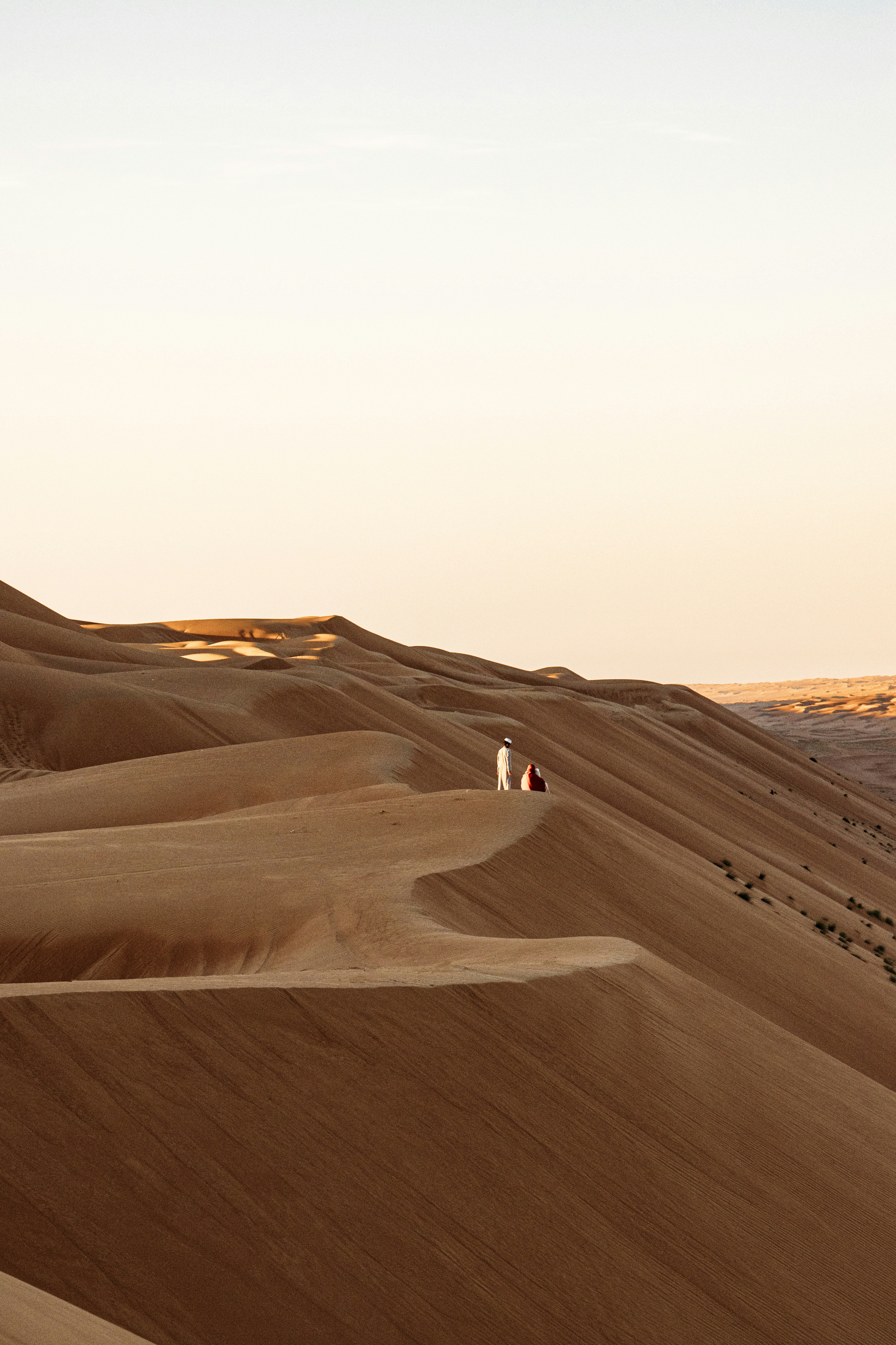 Two Figures on a Dune Ridge at Sunset