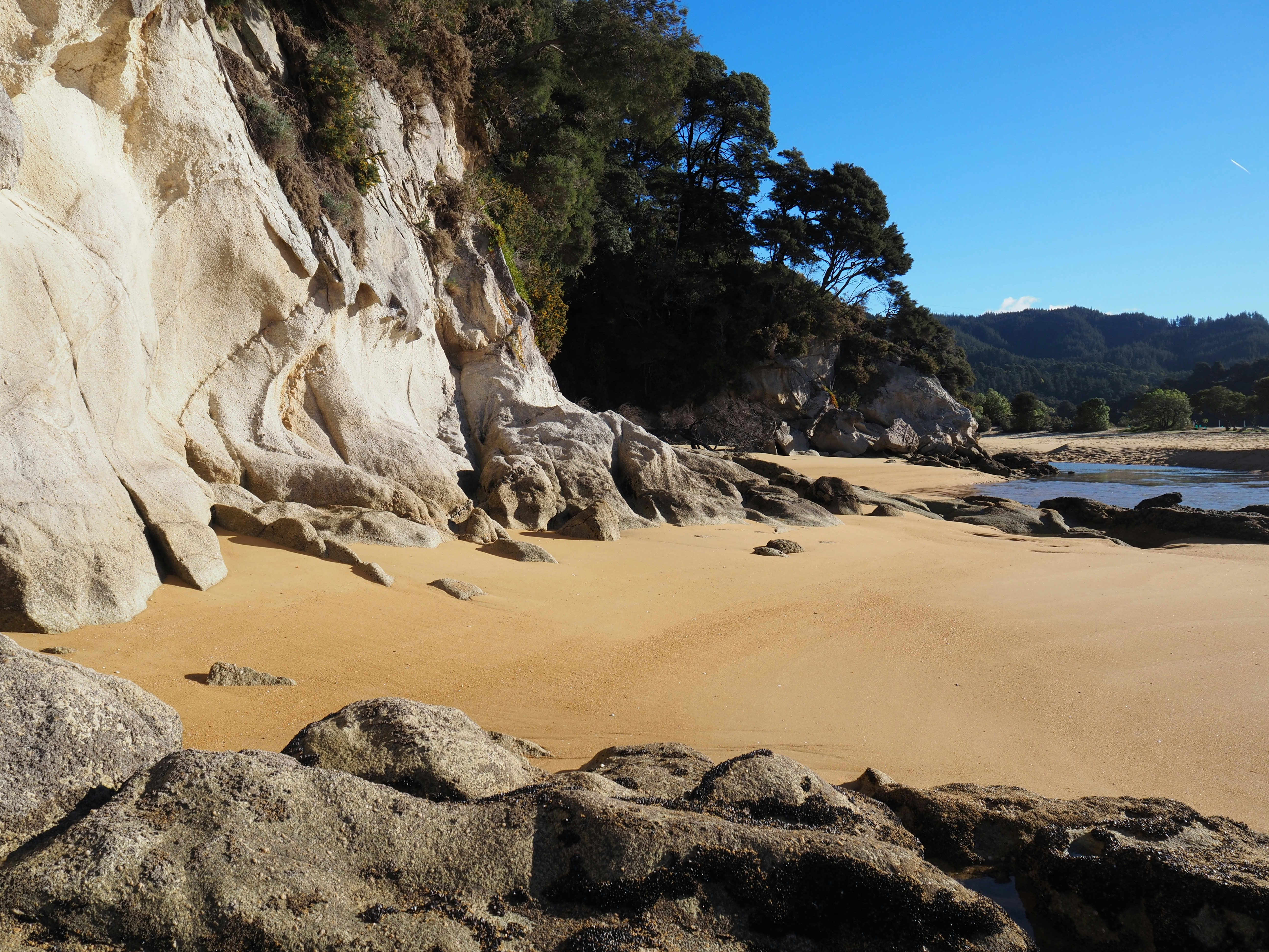 Sunlit Calico Coast: Cliffside Beach on a Clear Afternoon