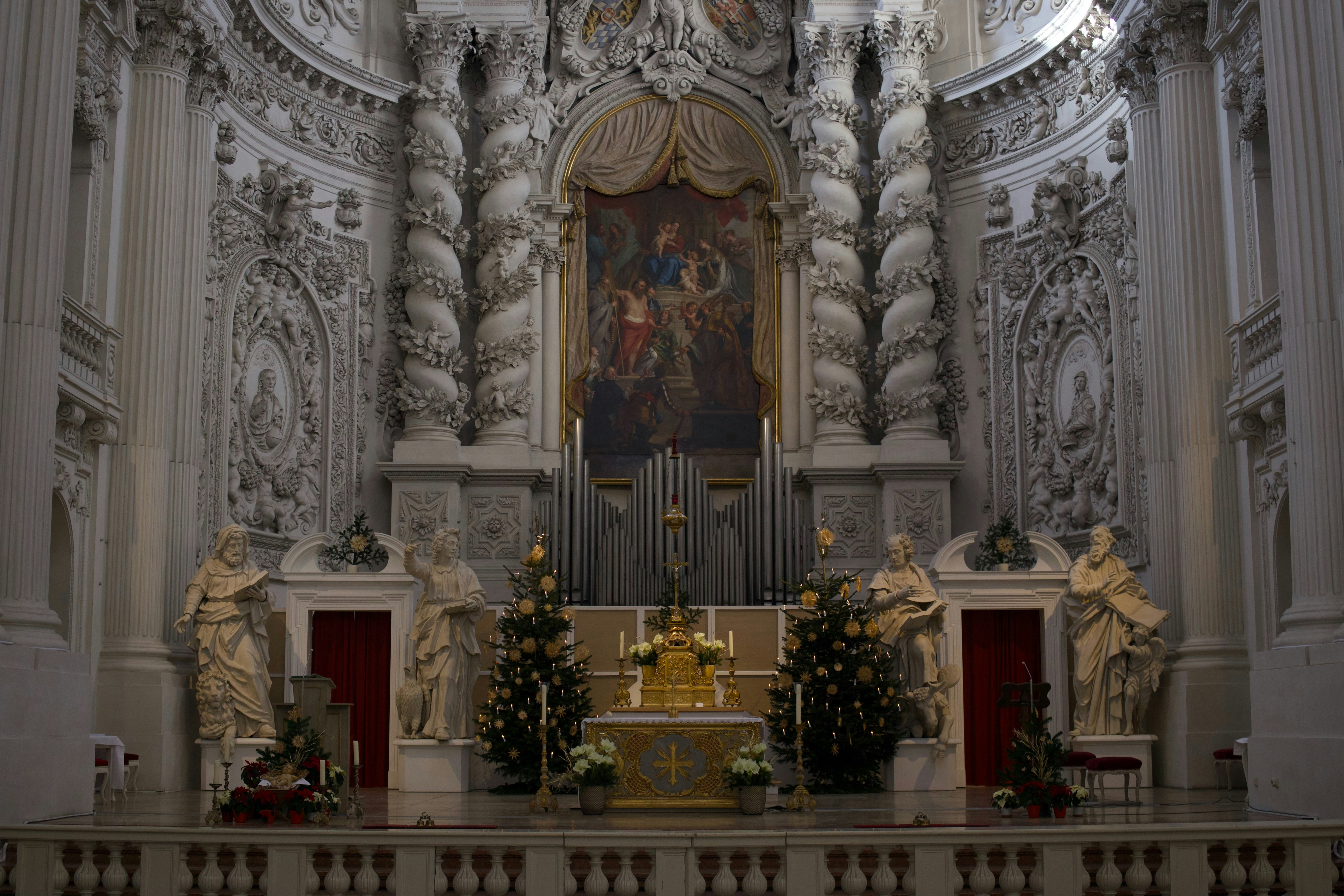 Altar of Light: Baroque Chapel Framed by Angels and Ornament