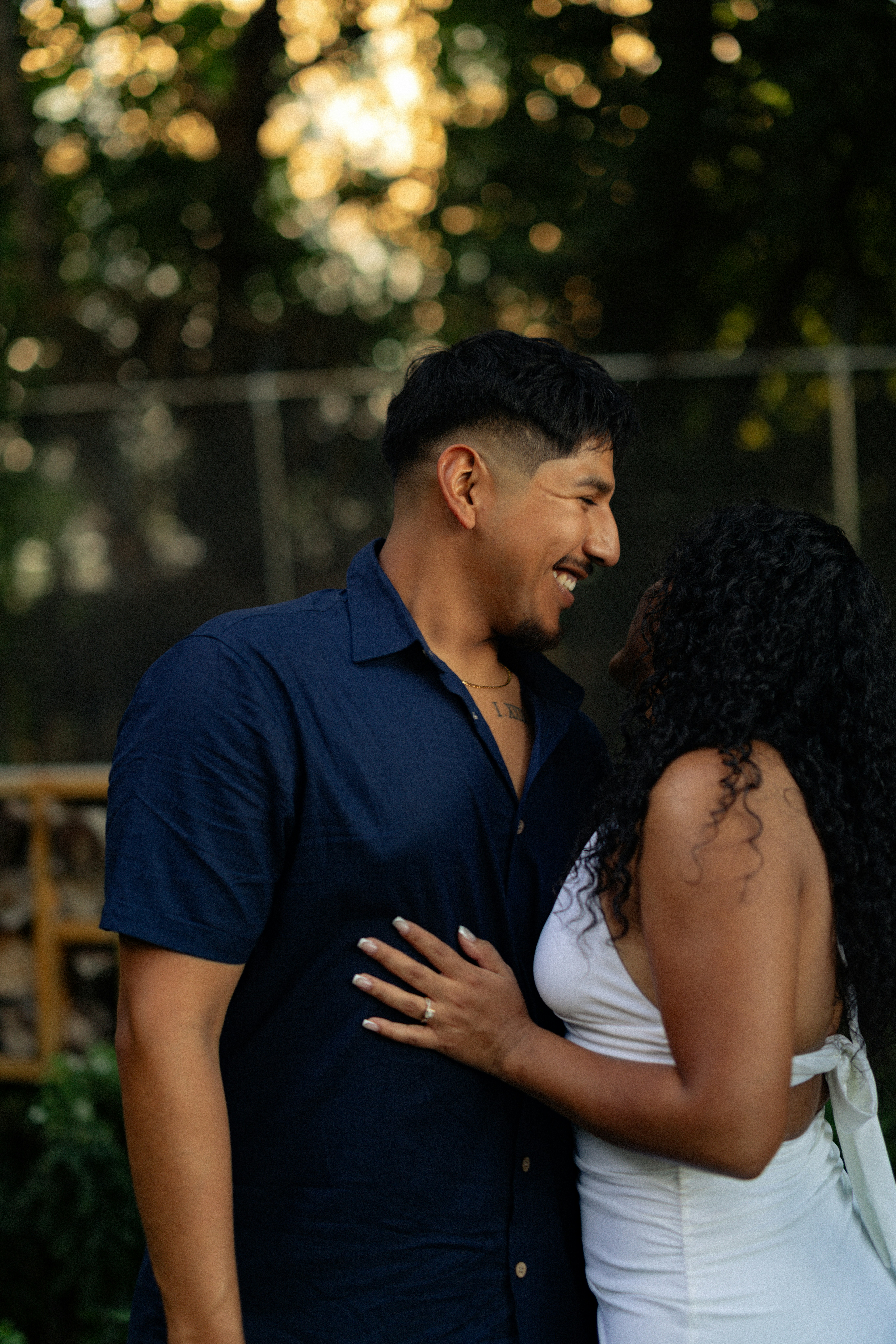 Shared laughter under golden evening light