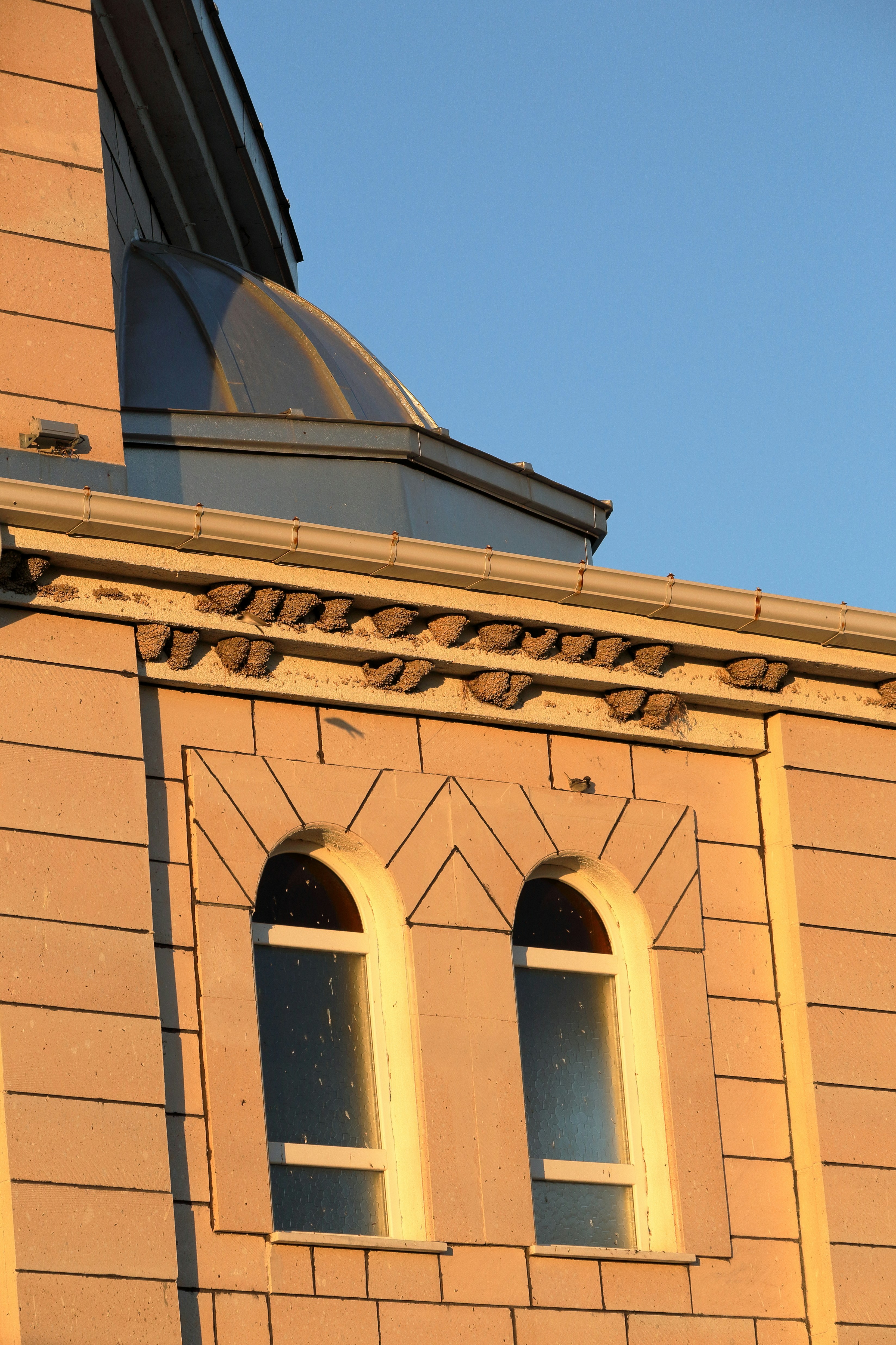 Sunlit Facade: Arched Windows amid Warm Casts