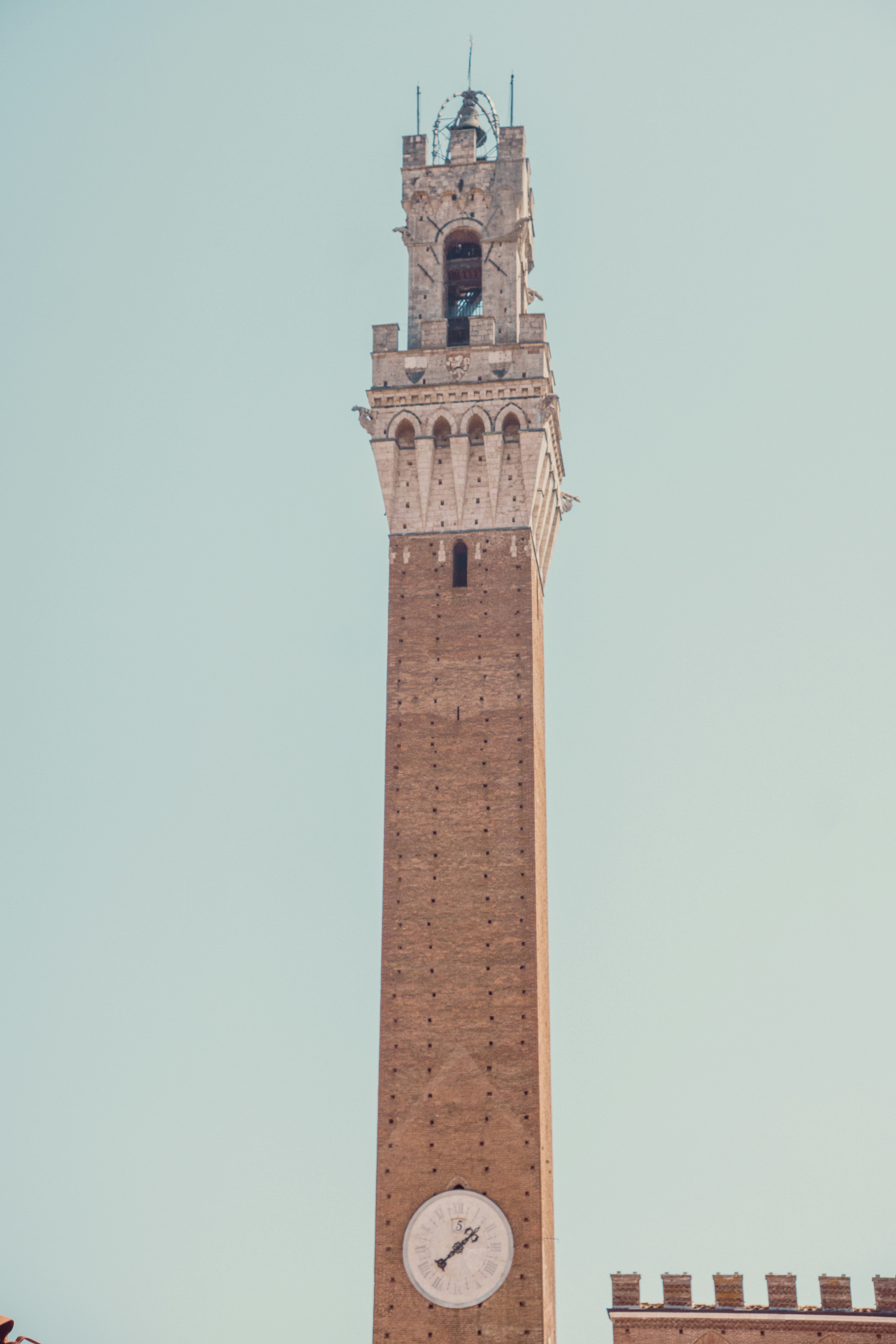 Obelisk of time: a lone clocktower rising into a pale sky