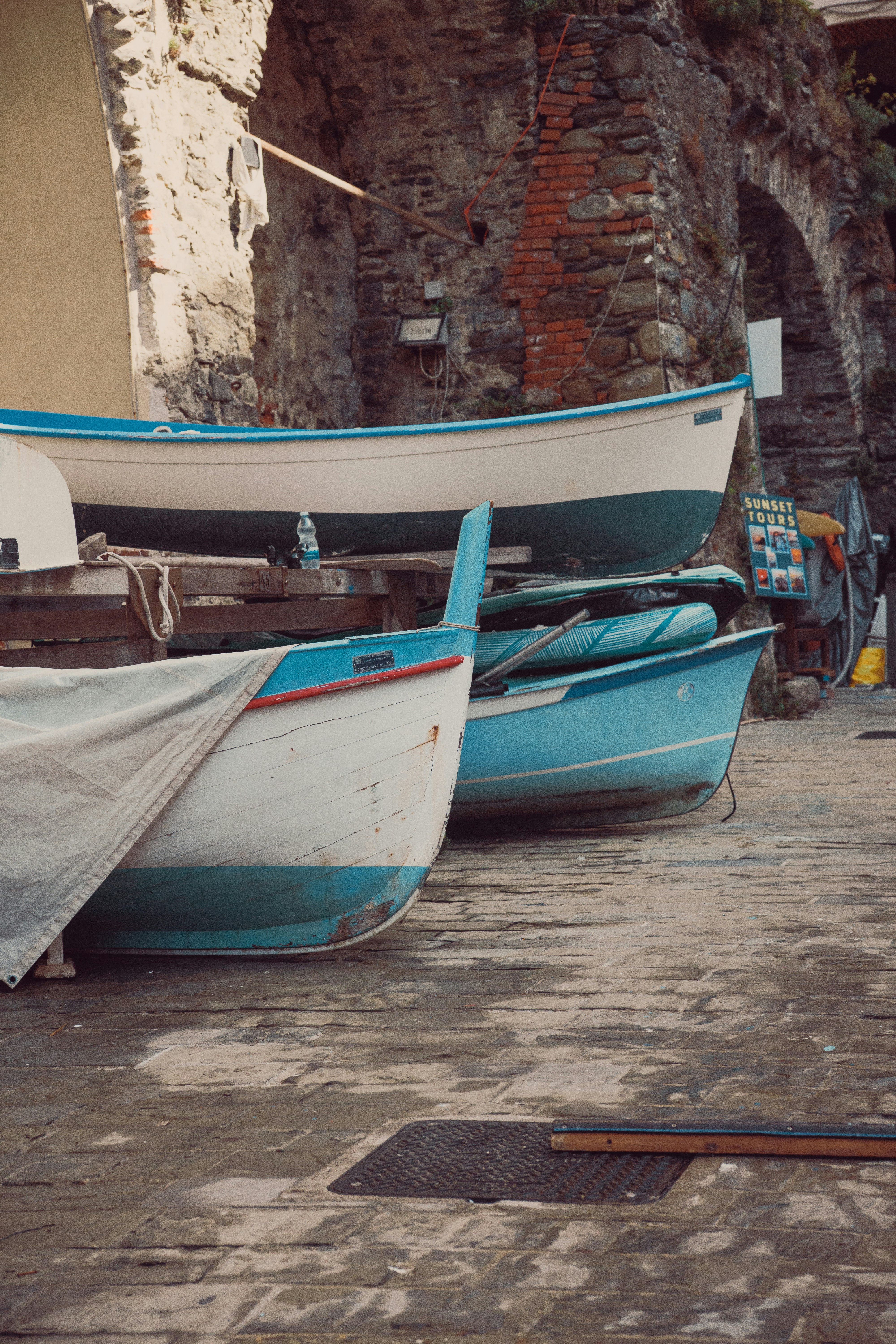 Blue Boat Promenade under Ancient Brickwork