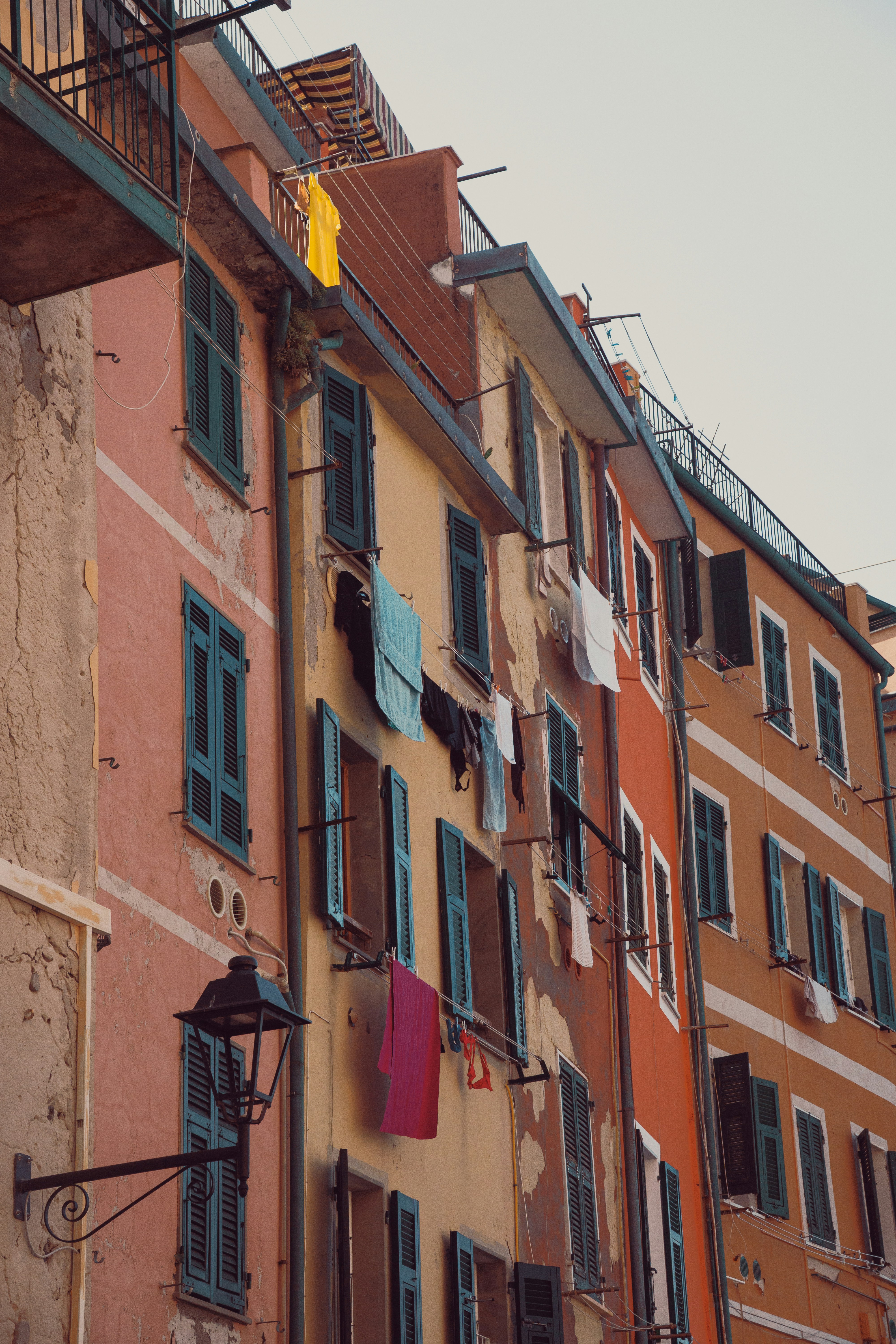 Colorful Facades and Laundry Lines Along a Mediterranean Street