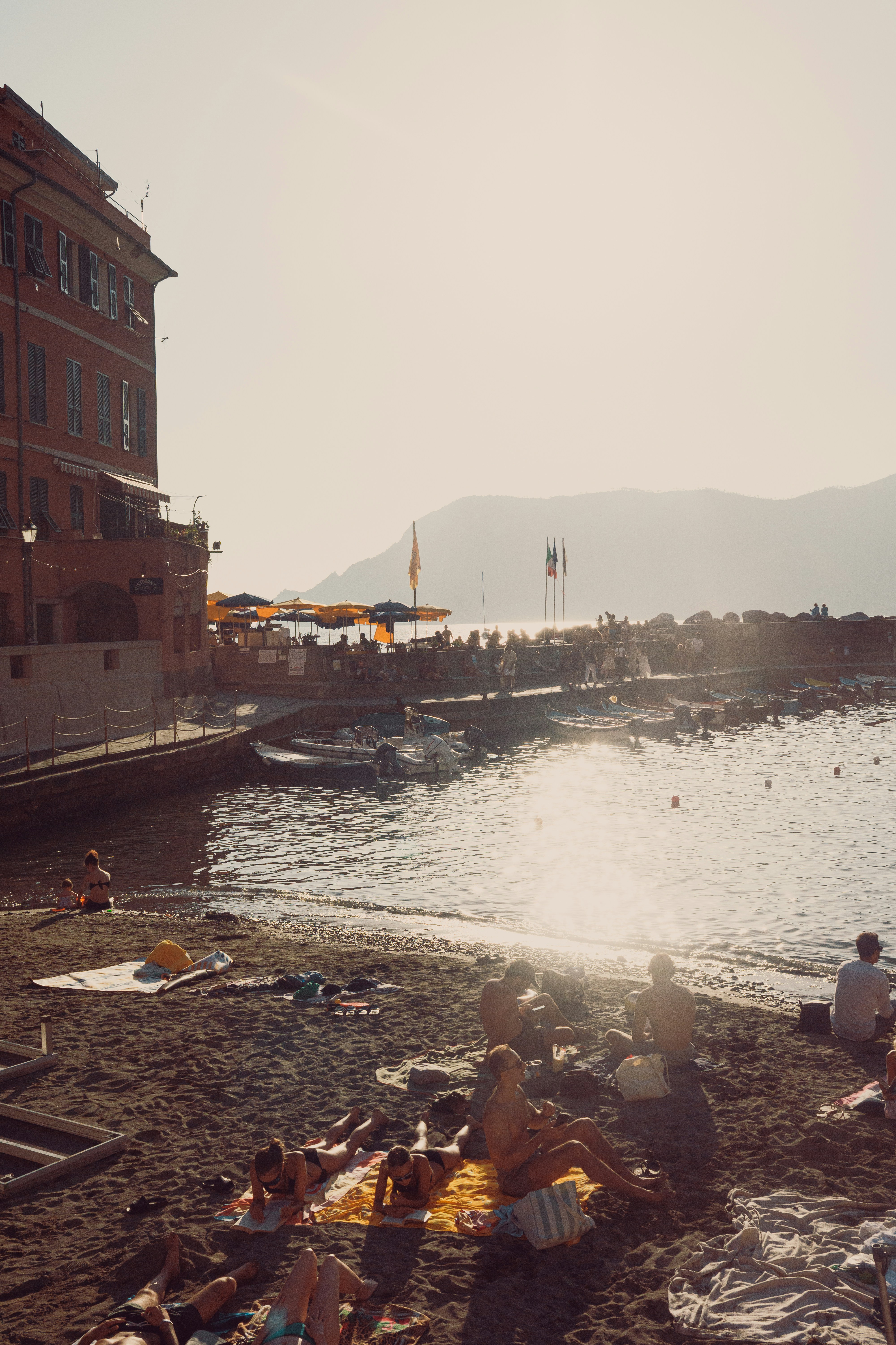 Sunlit Mediterranean Beachfront at Dusk