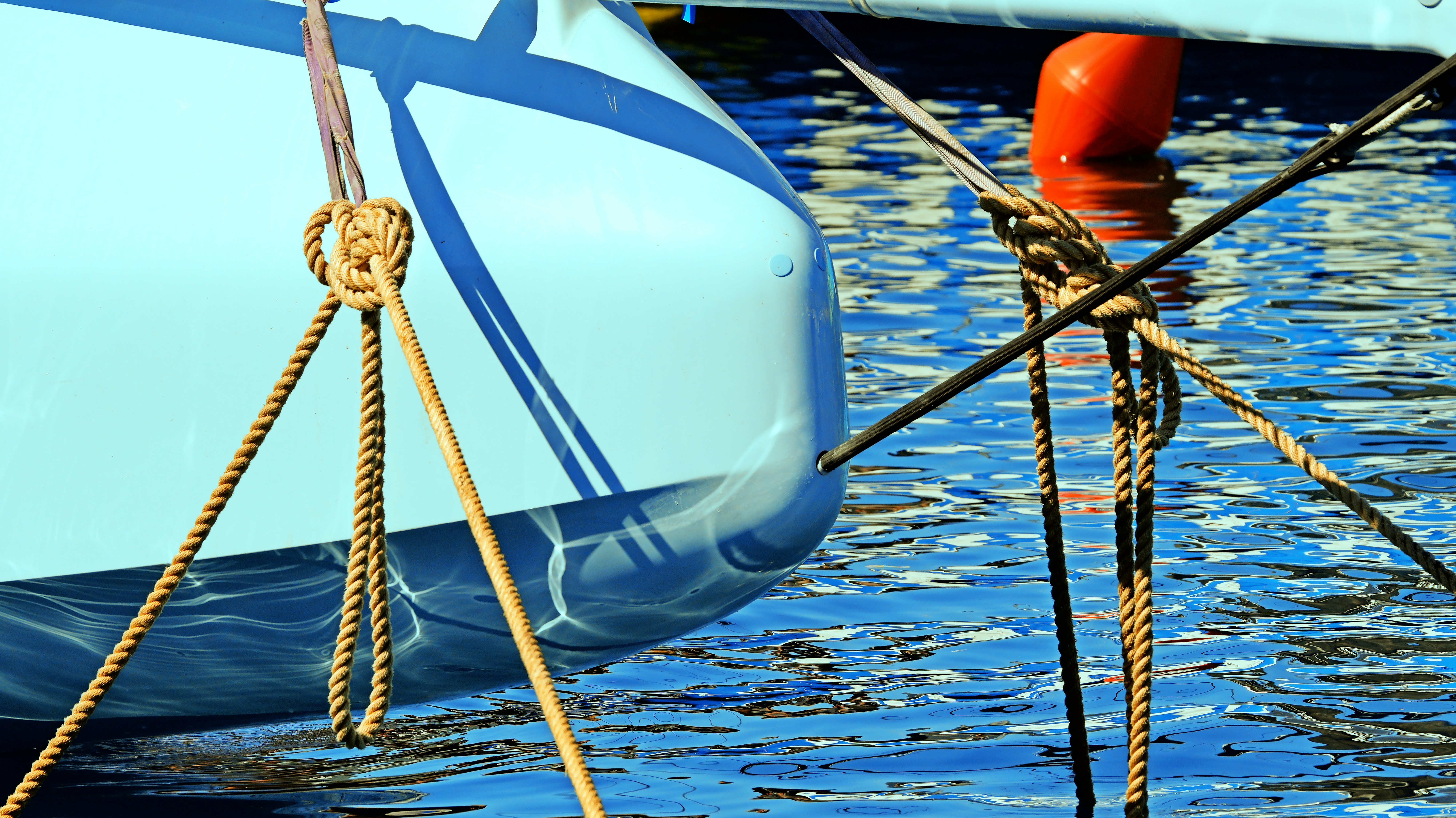 Tethered by Lines: The Light-Blue Hull at Dockside