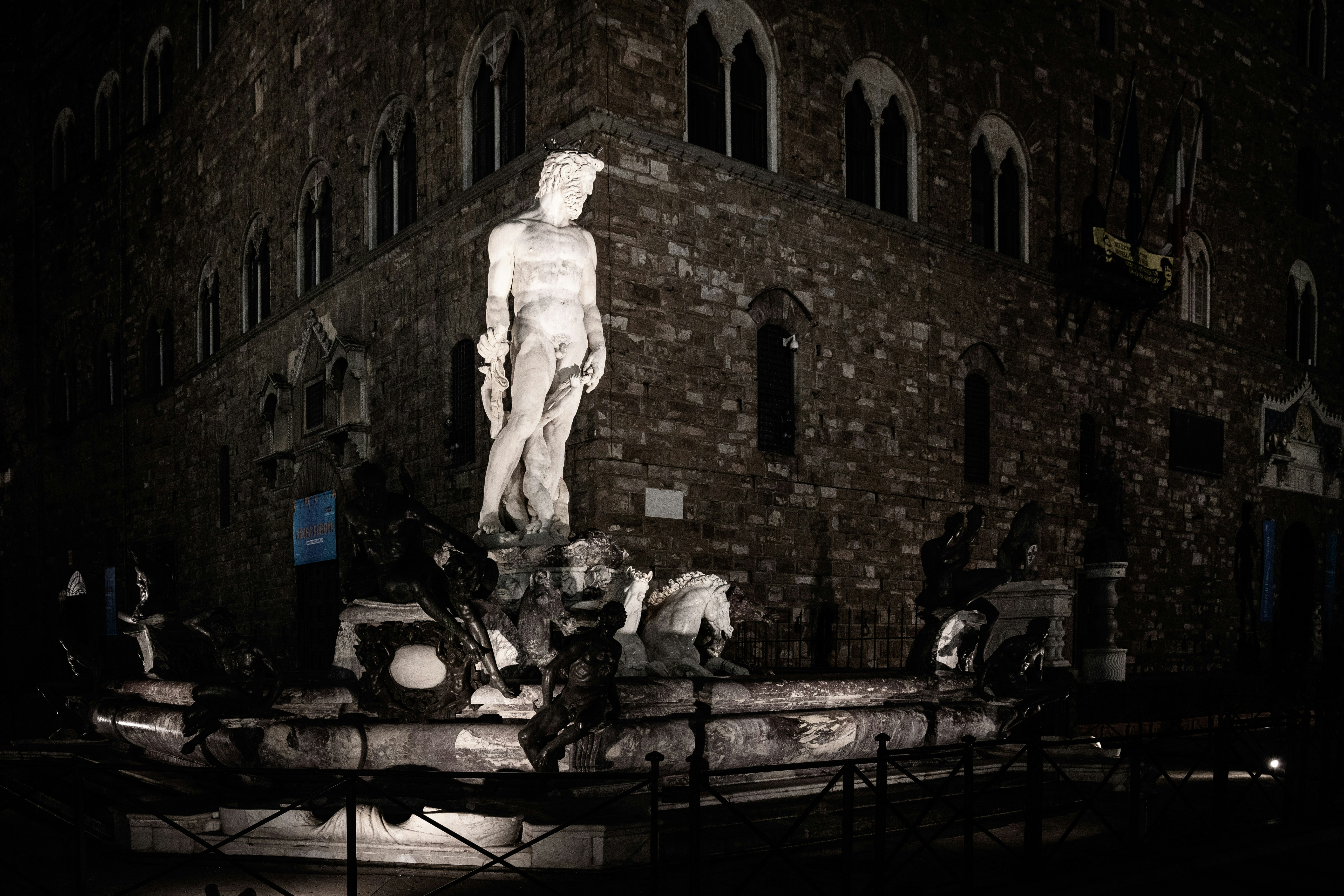 Moonlit Marble: A Quiet Night at the Fountain Sculpture