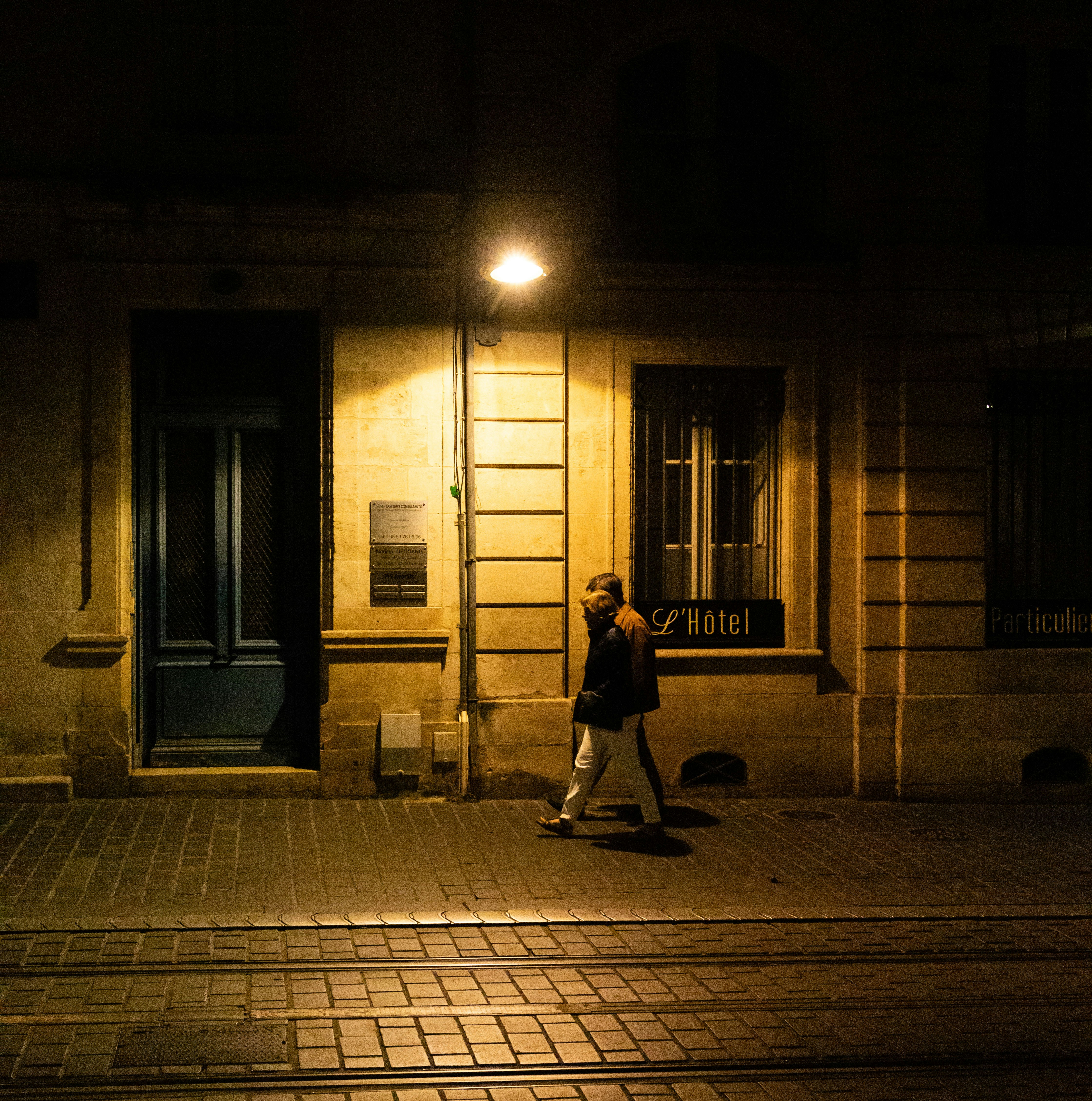 Night Walk Past the Hotel shadow