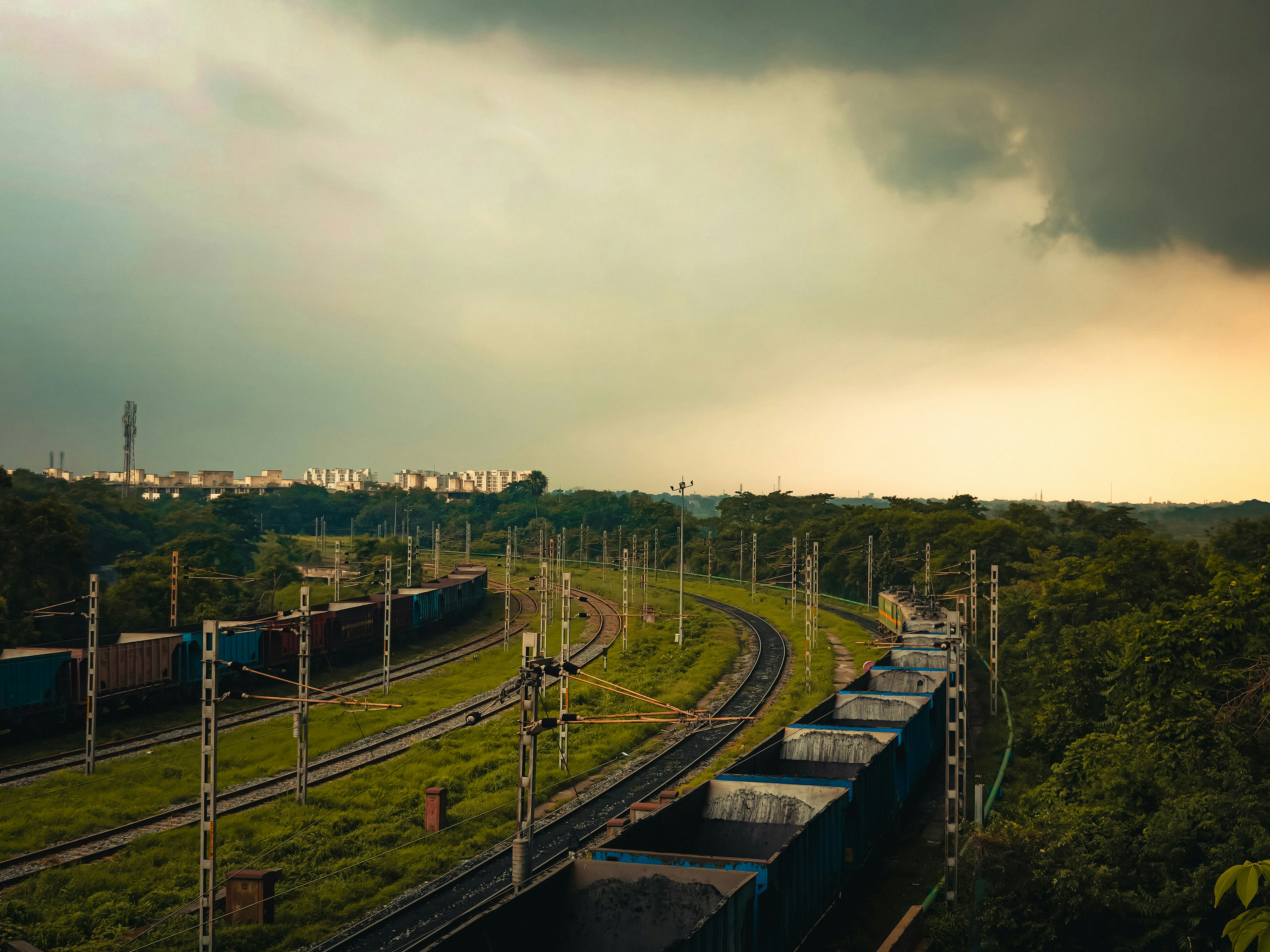 Rails through the Rain: A Long Exposure of Freight Tracks at Dusk