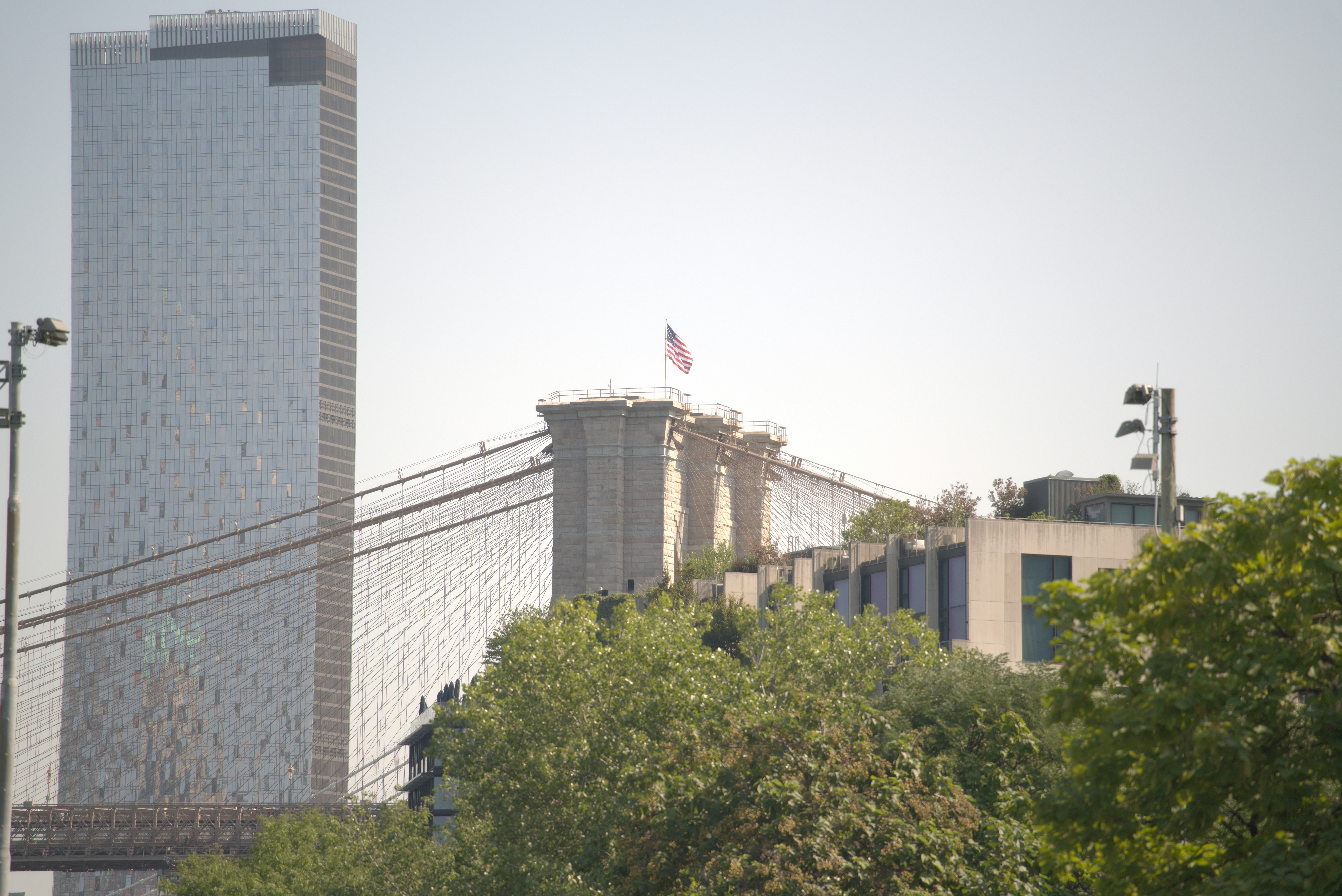 Flag over the Brooklyn Bridge: Morning Glass and Tower