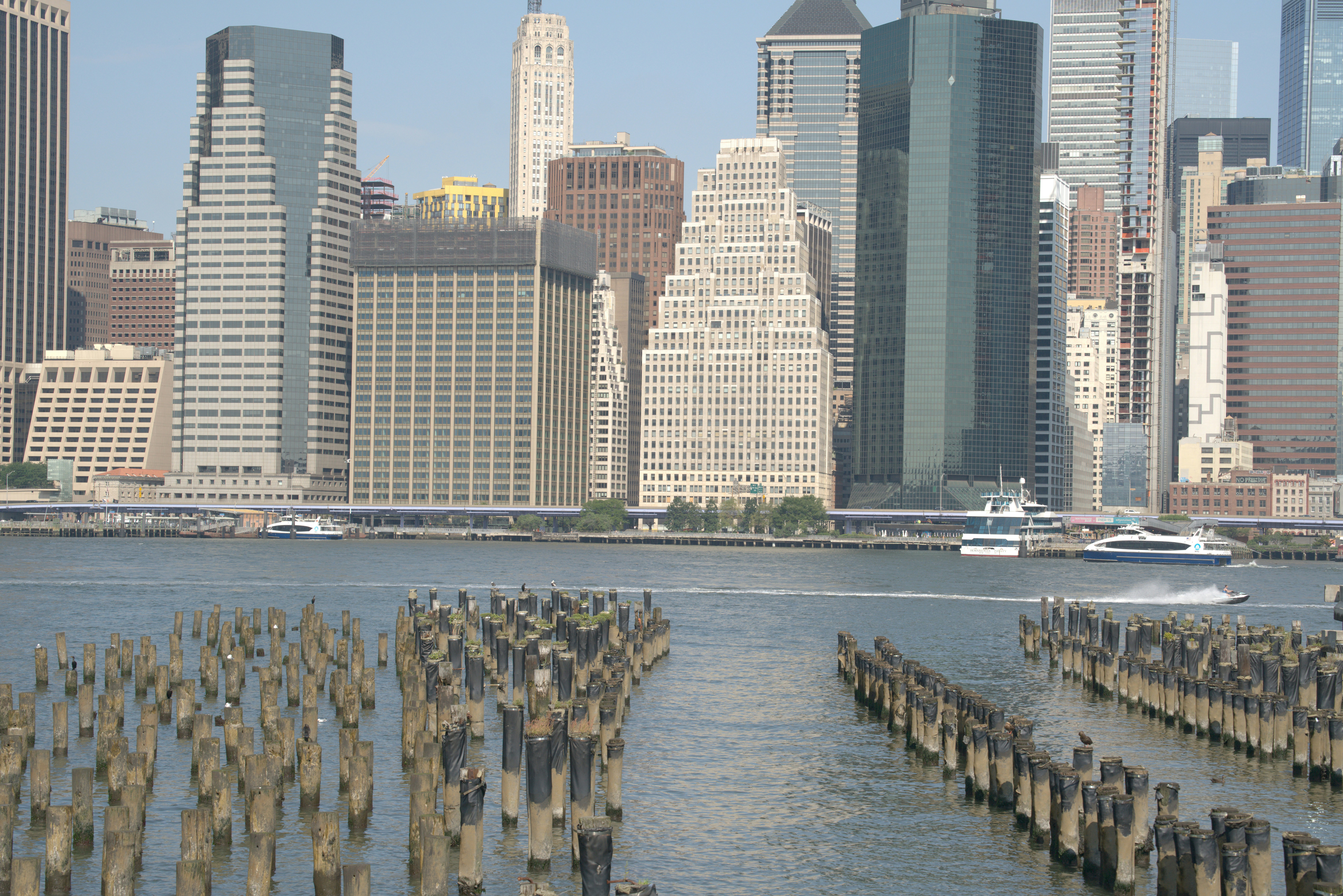 Cityscape on the Waterfront: Stacks of Piers Framing a Downtown Panorama
