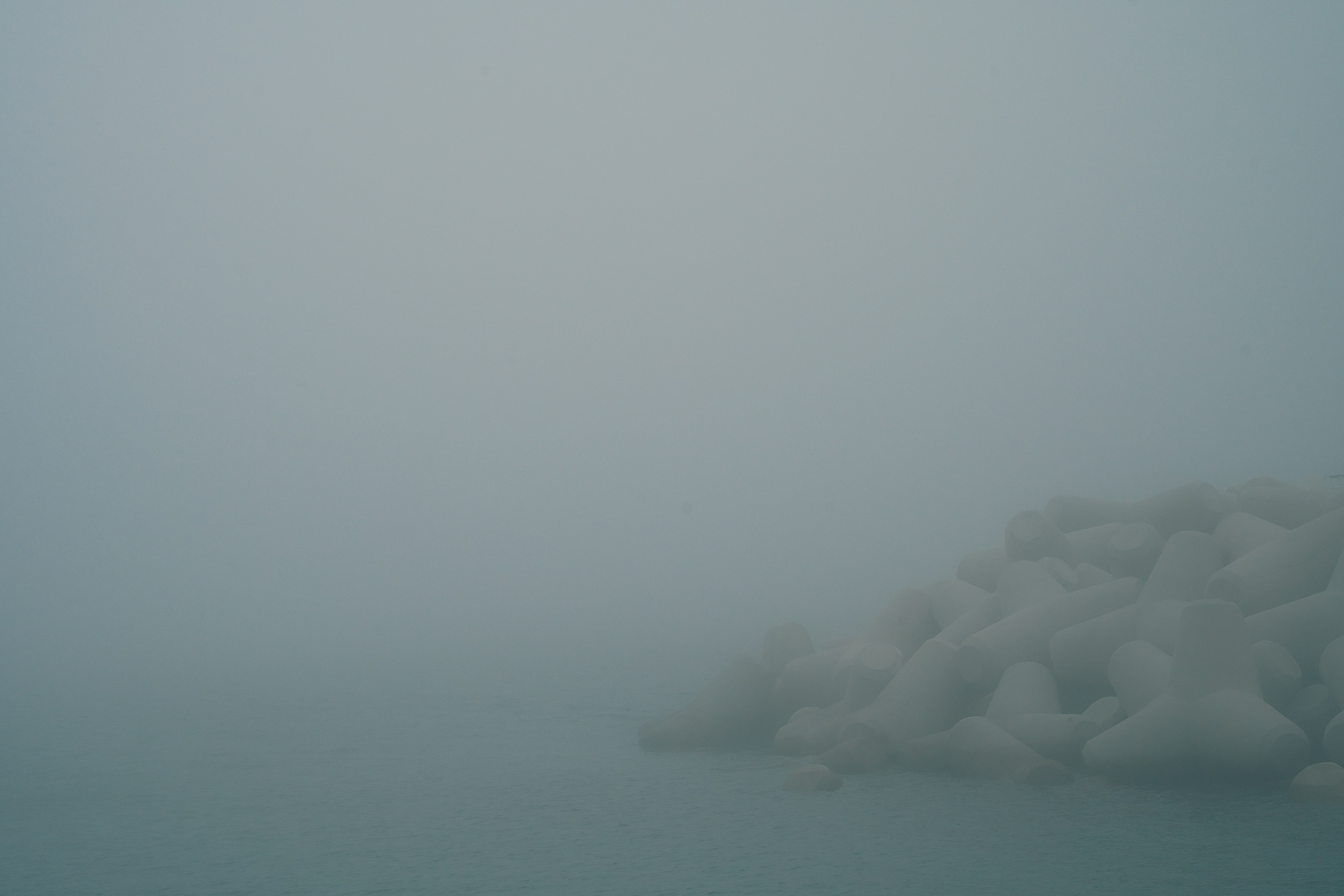 Foggy Breakwater: Soft Light at the Edge of Shore