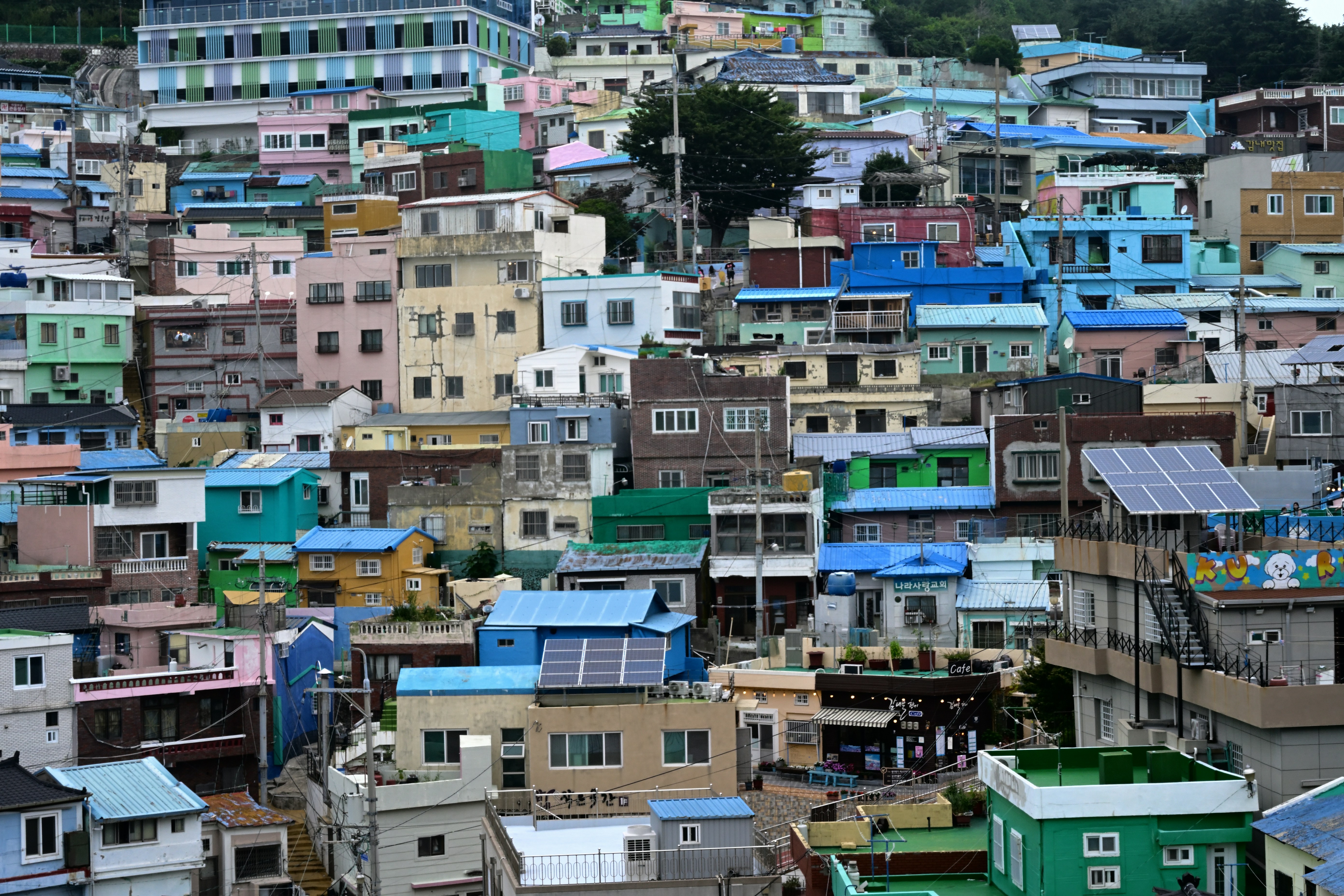 Vivid hillside block of colorful houses