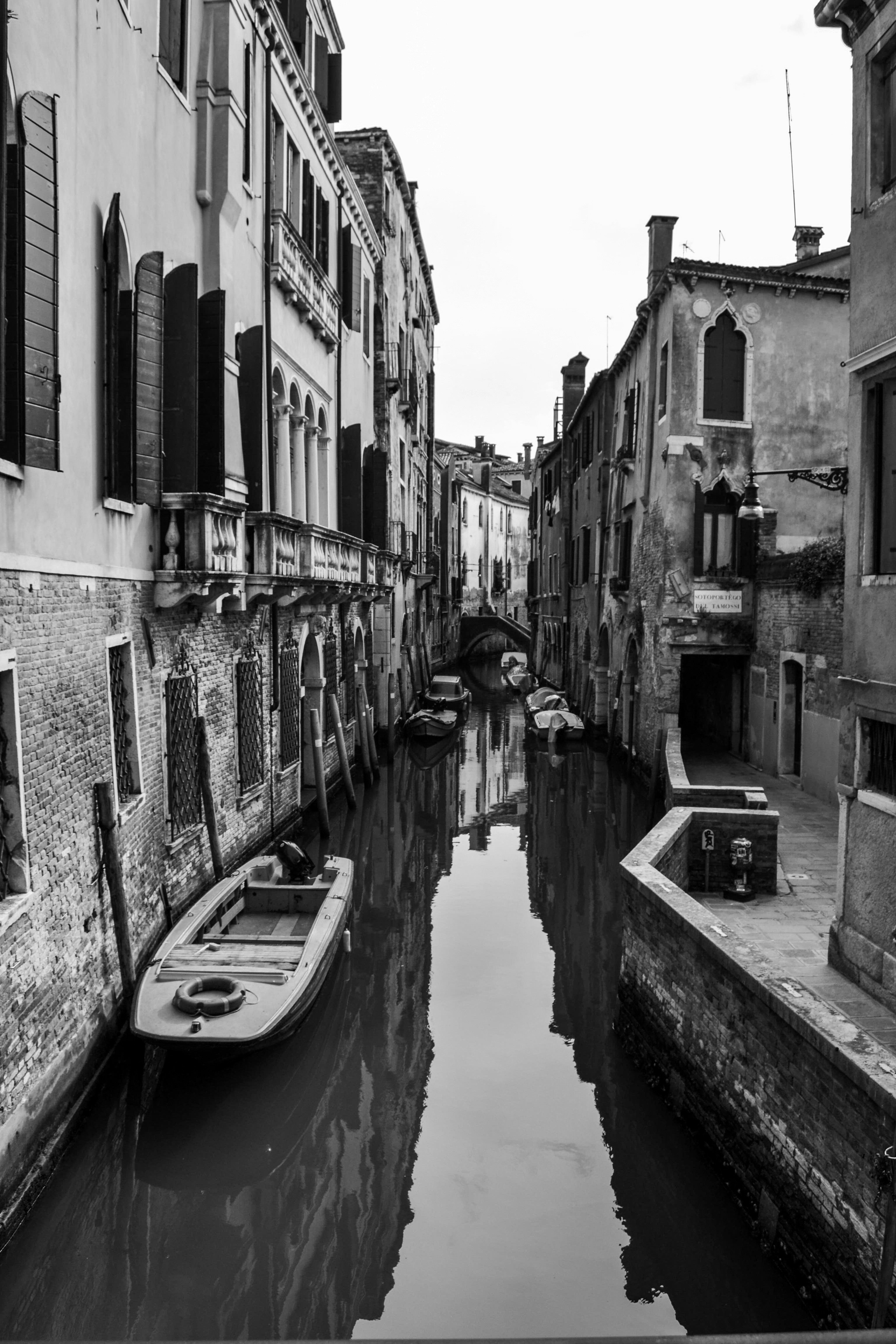 Venetian Canal Quiet: A Narrow Waterway Between Weathered Facades