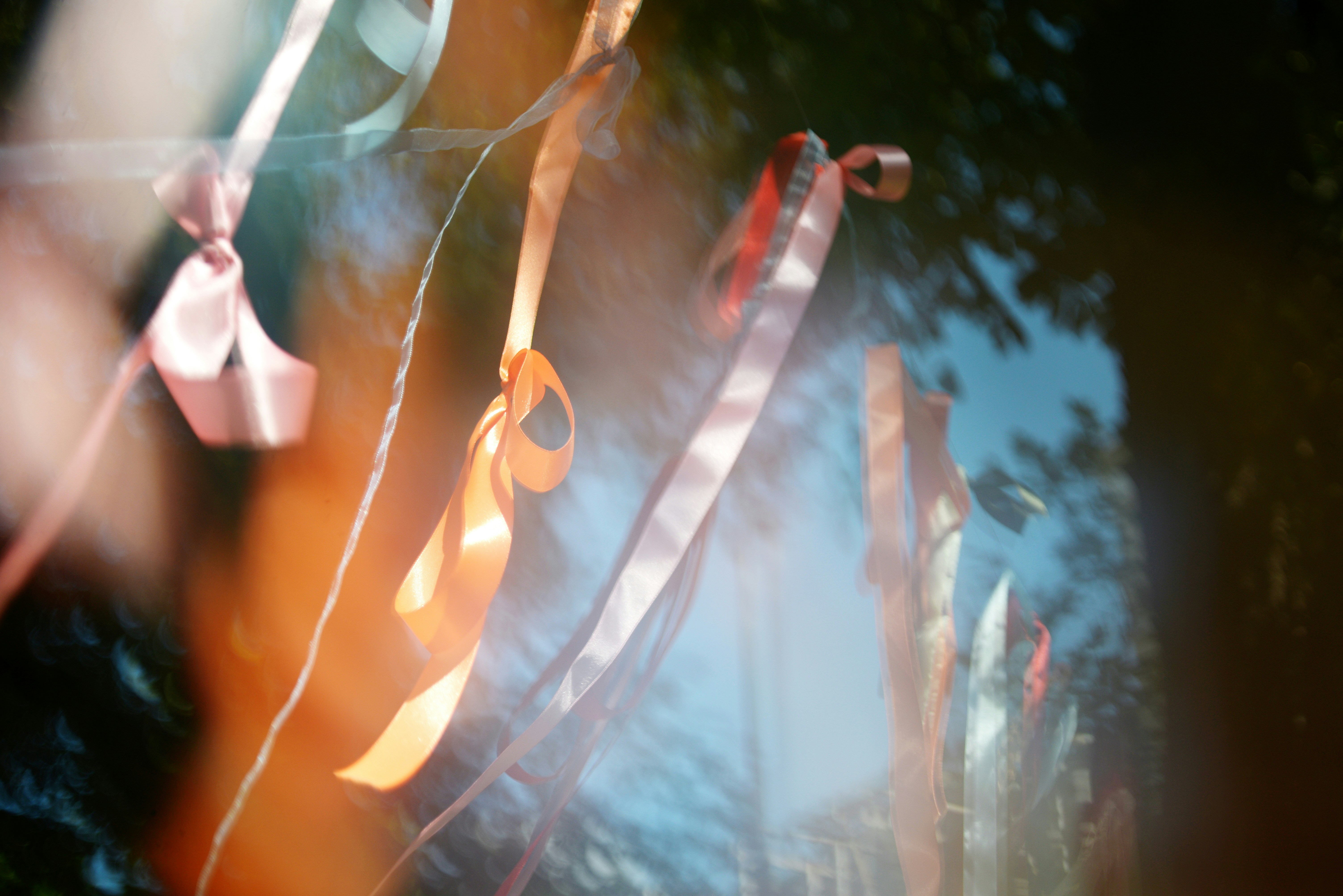 Ribbon Cascade: Colorful Strands in a Glassy Glimpse