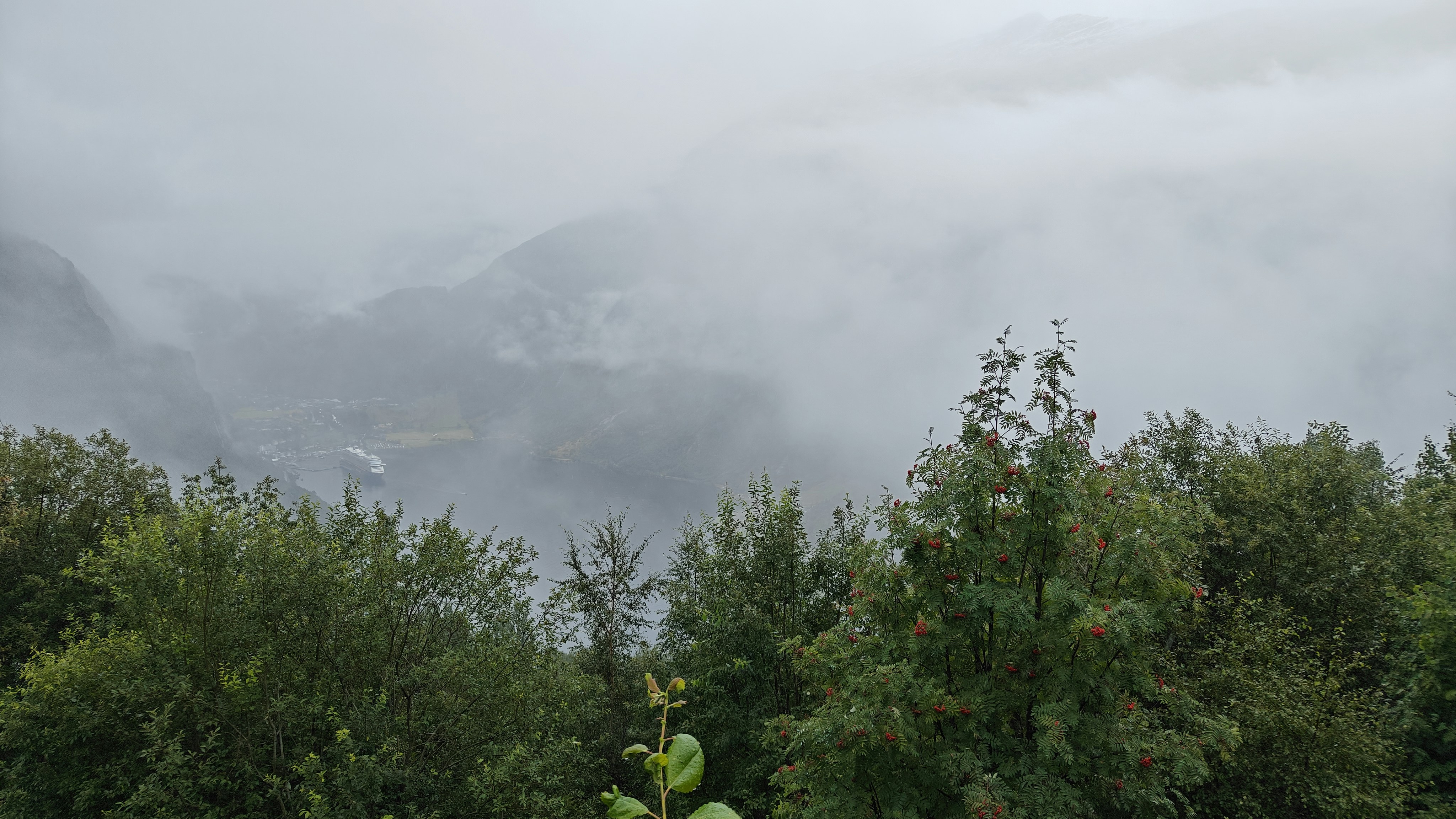 Misty Valley Overlook with Fog-laced Peaks