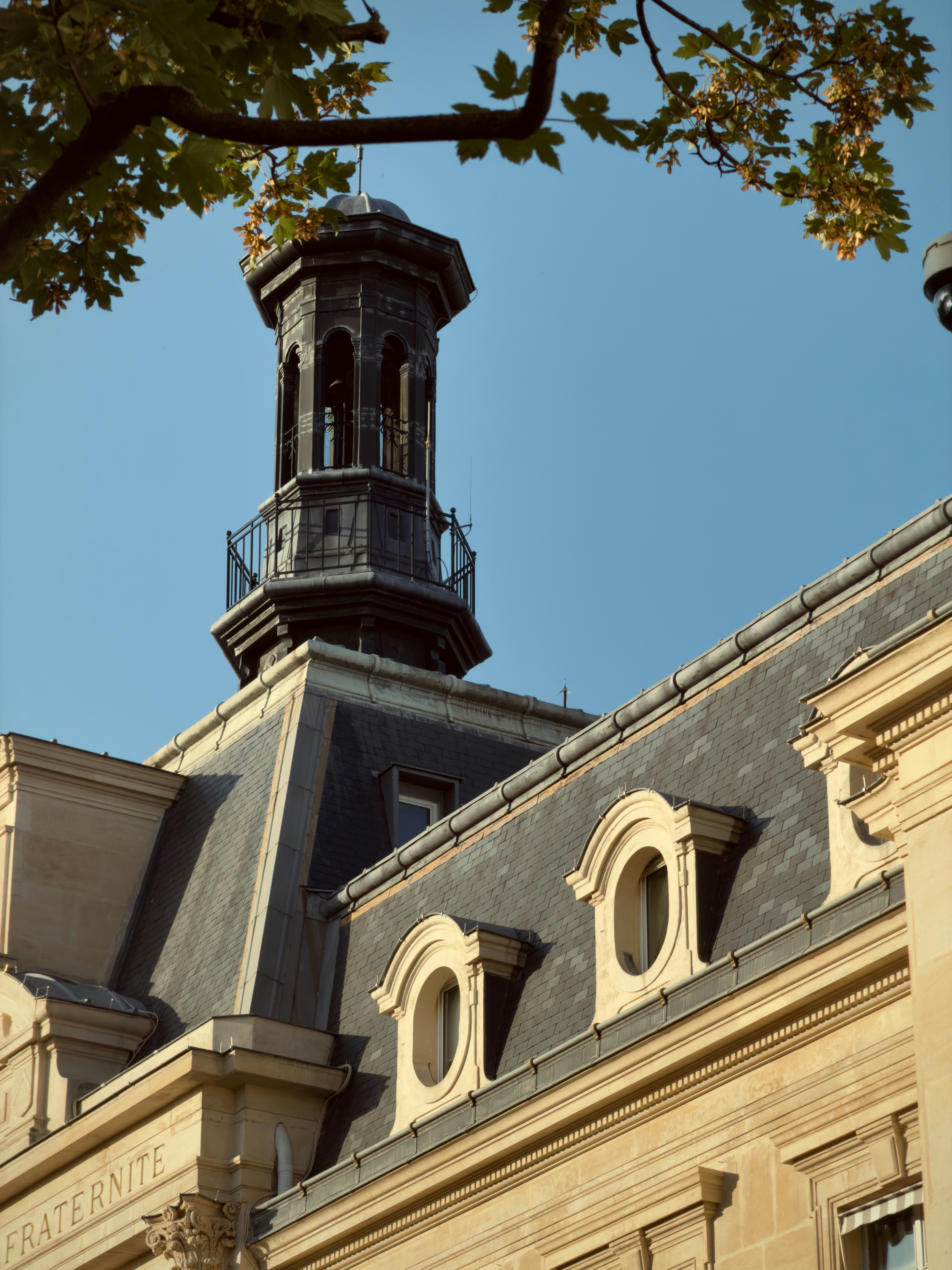 Architectural Bell Tower Reaching Toward a Clear Sky