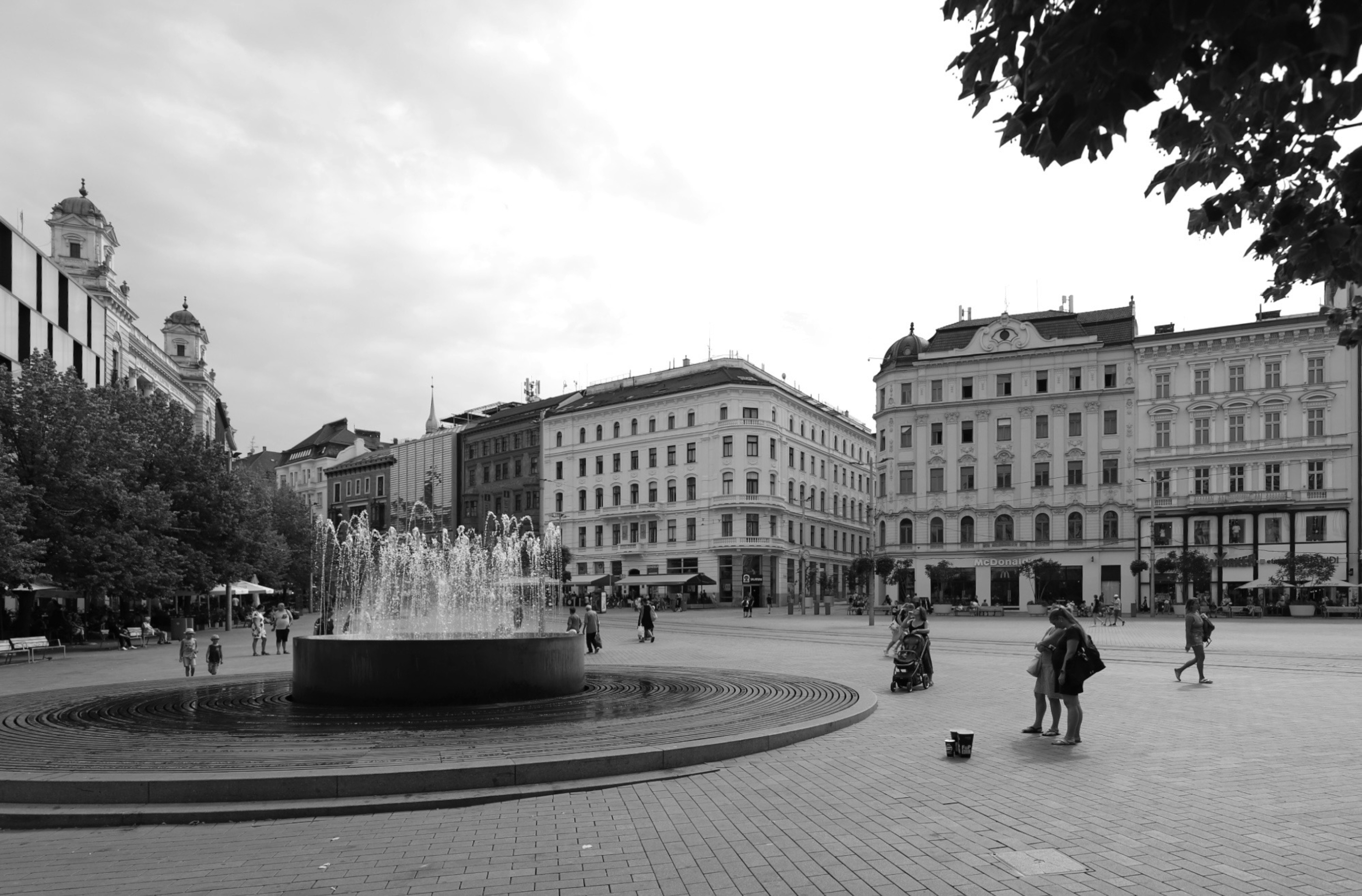 Fountain Square in Soft Gray: A Quiet City Moment