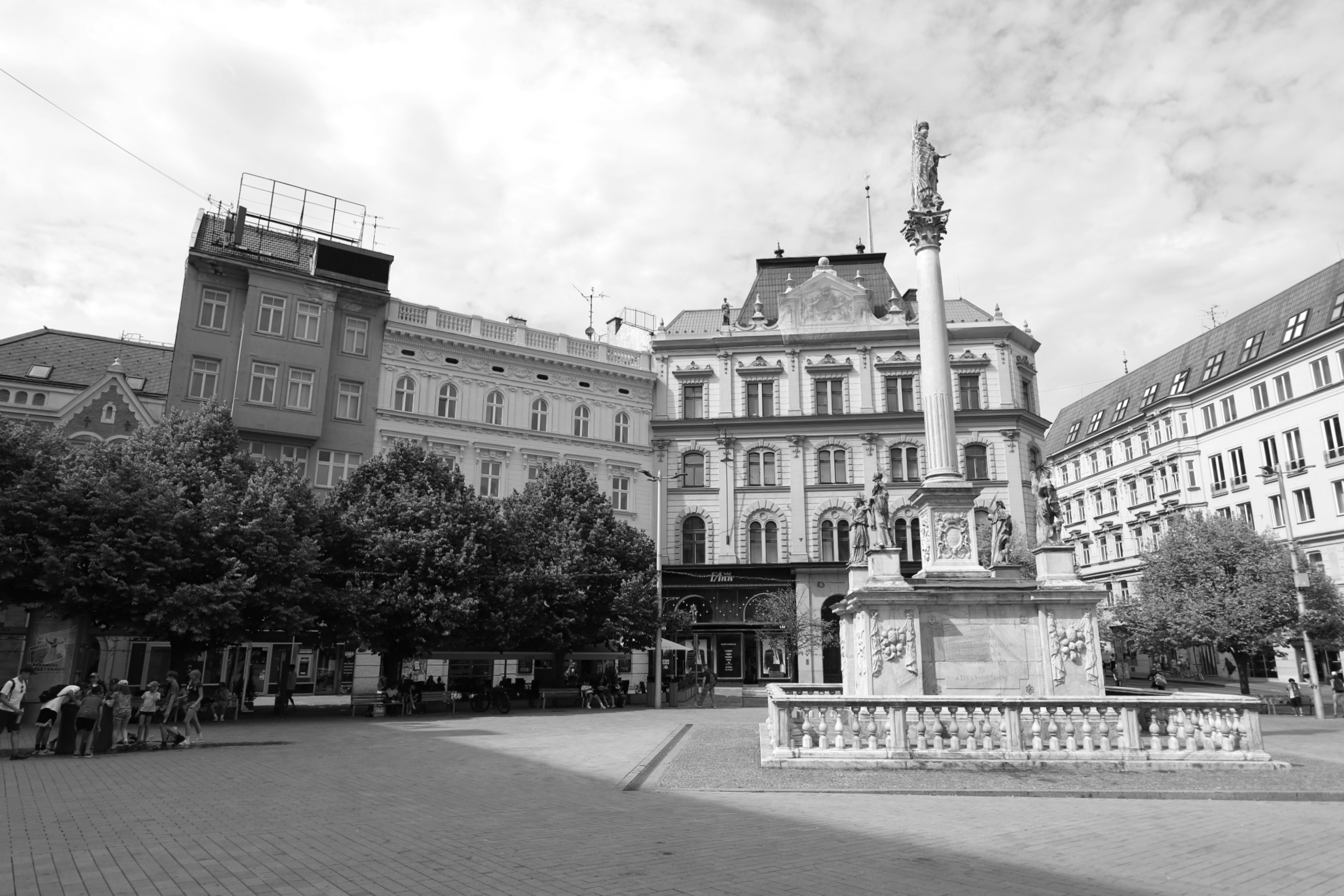 Square Monument and Historic Facades
