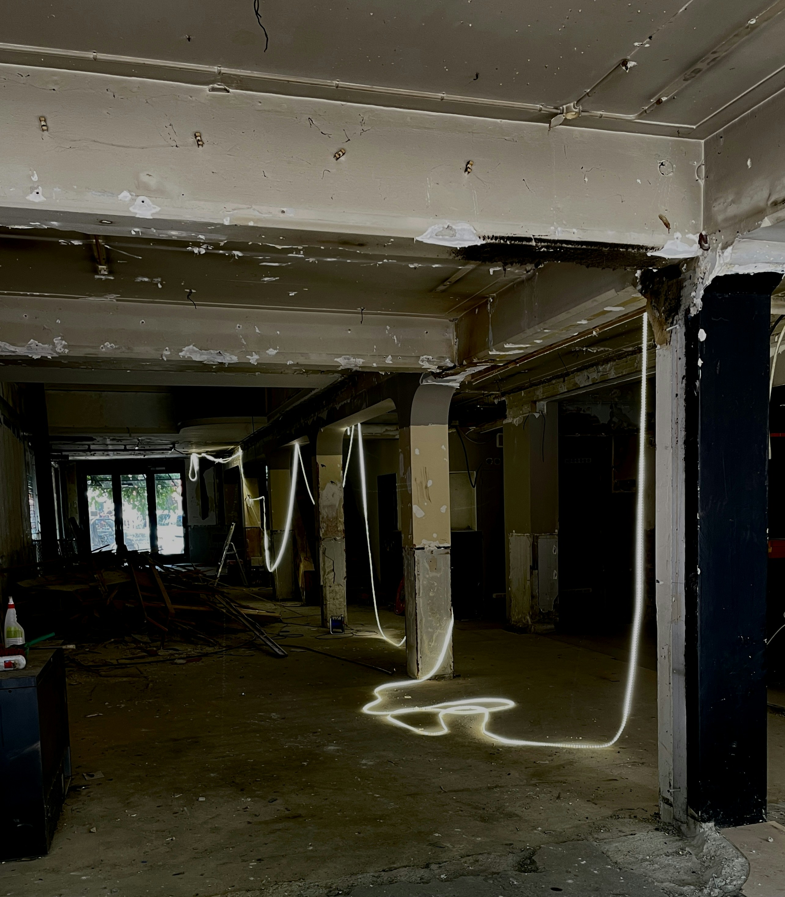Ghostly Light Trails in a Dilapidated Warehouse