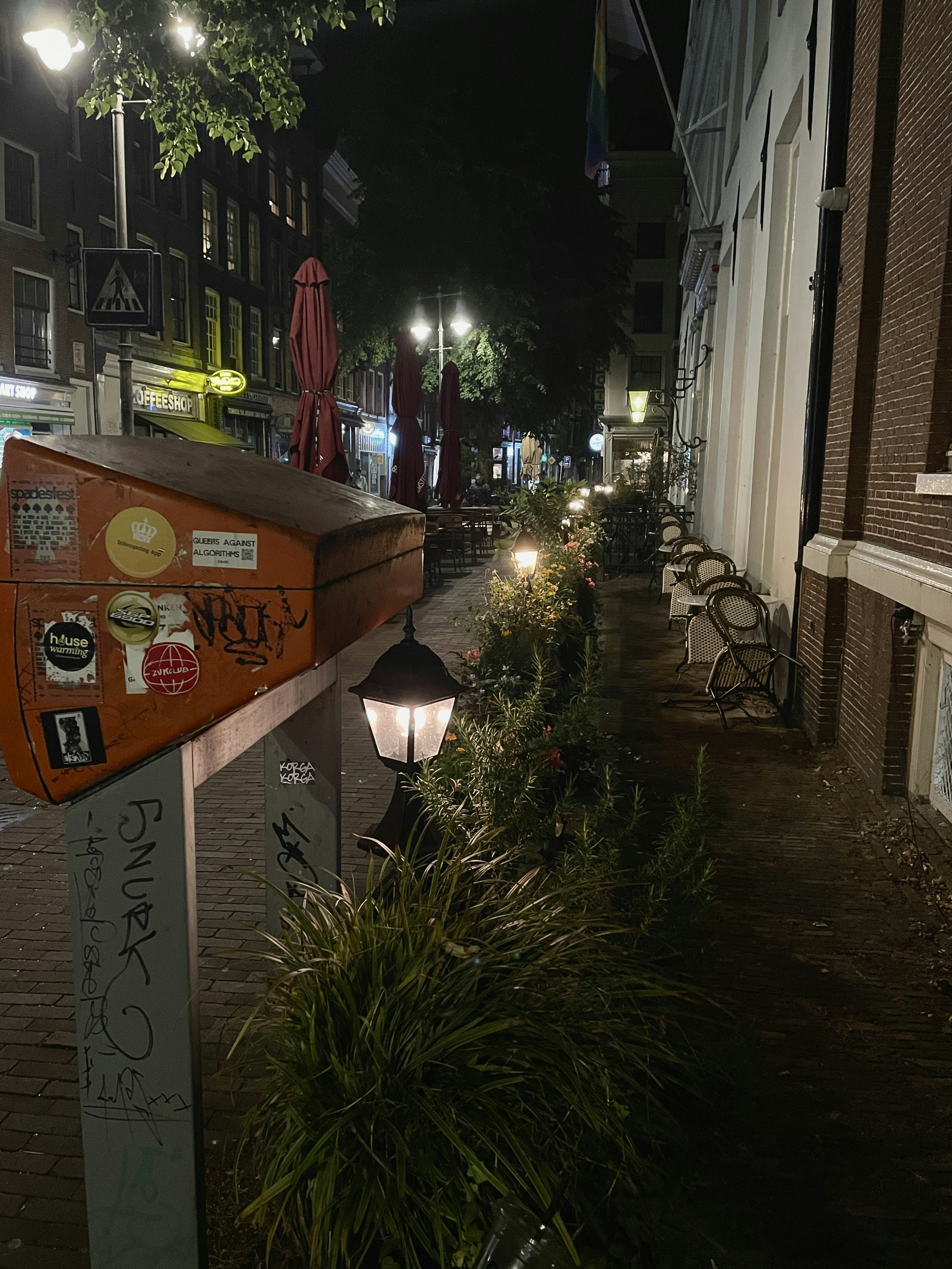 Night Walkway: Neon Gloaming by the Row of Bistros