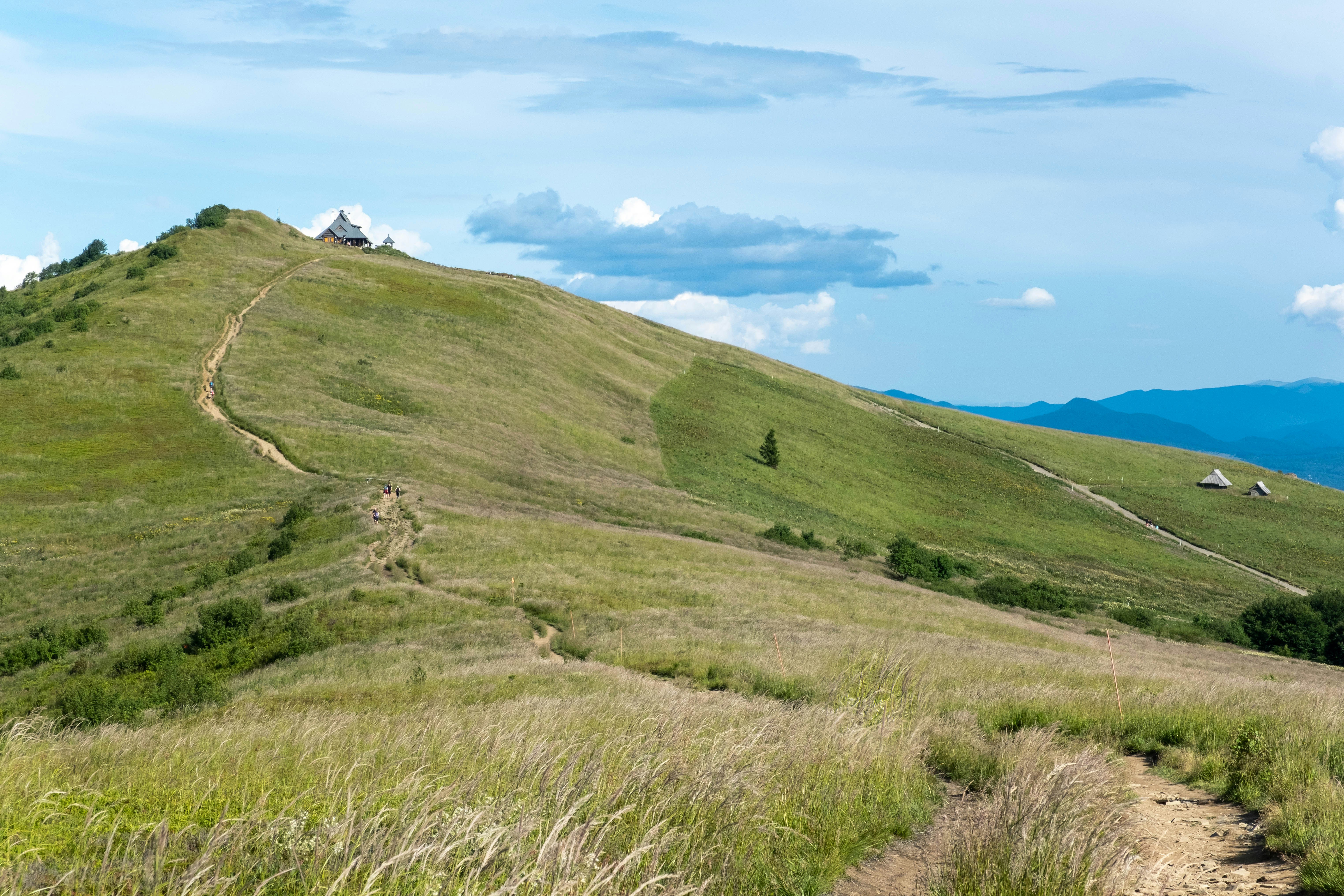 Trail to the Summit: A rolling hillscape under a bright sky