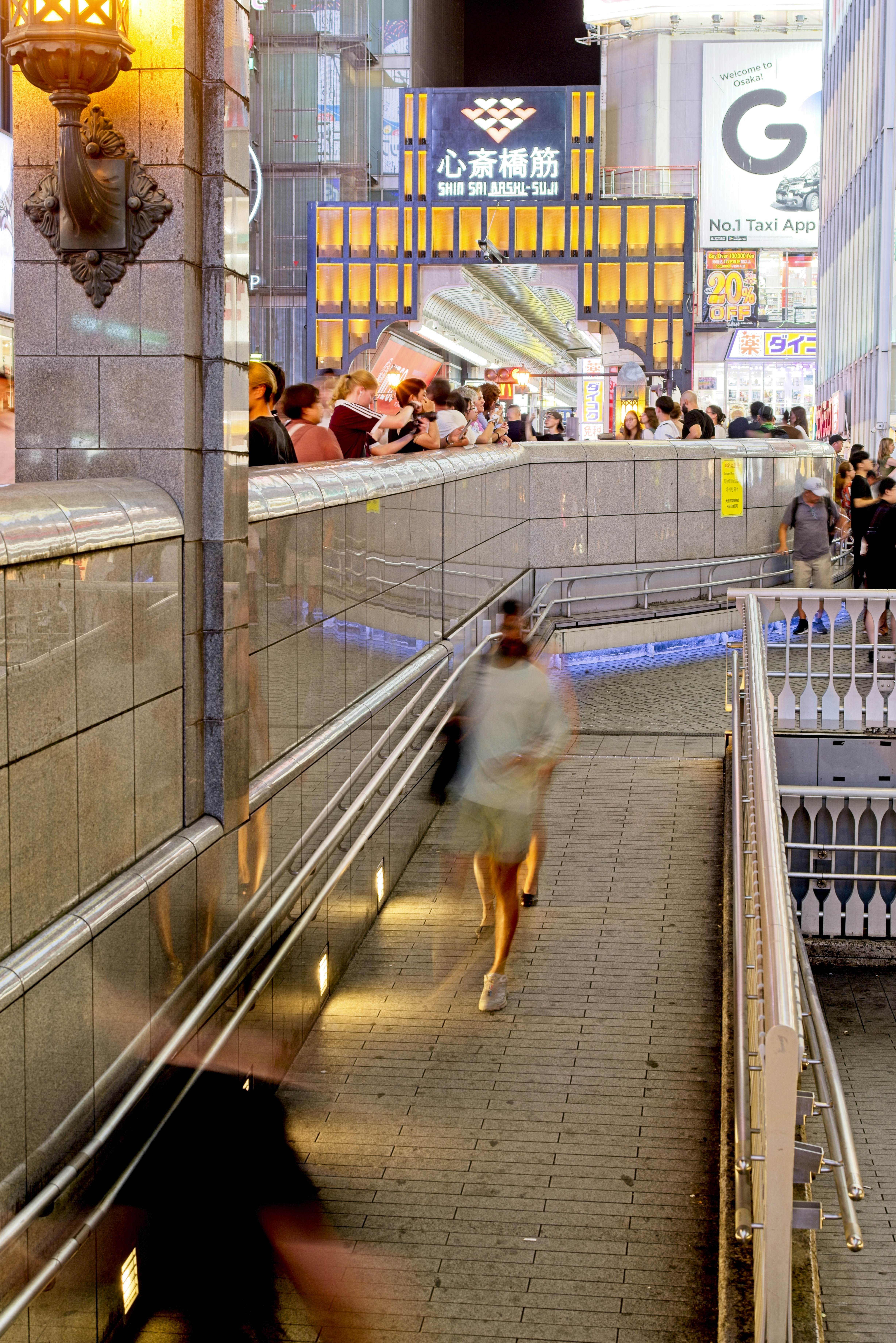 Neon Crossing: A Pedestrian Path Through a Bustling City Arcade