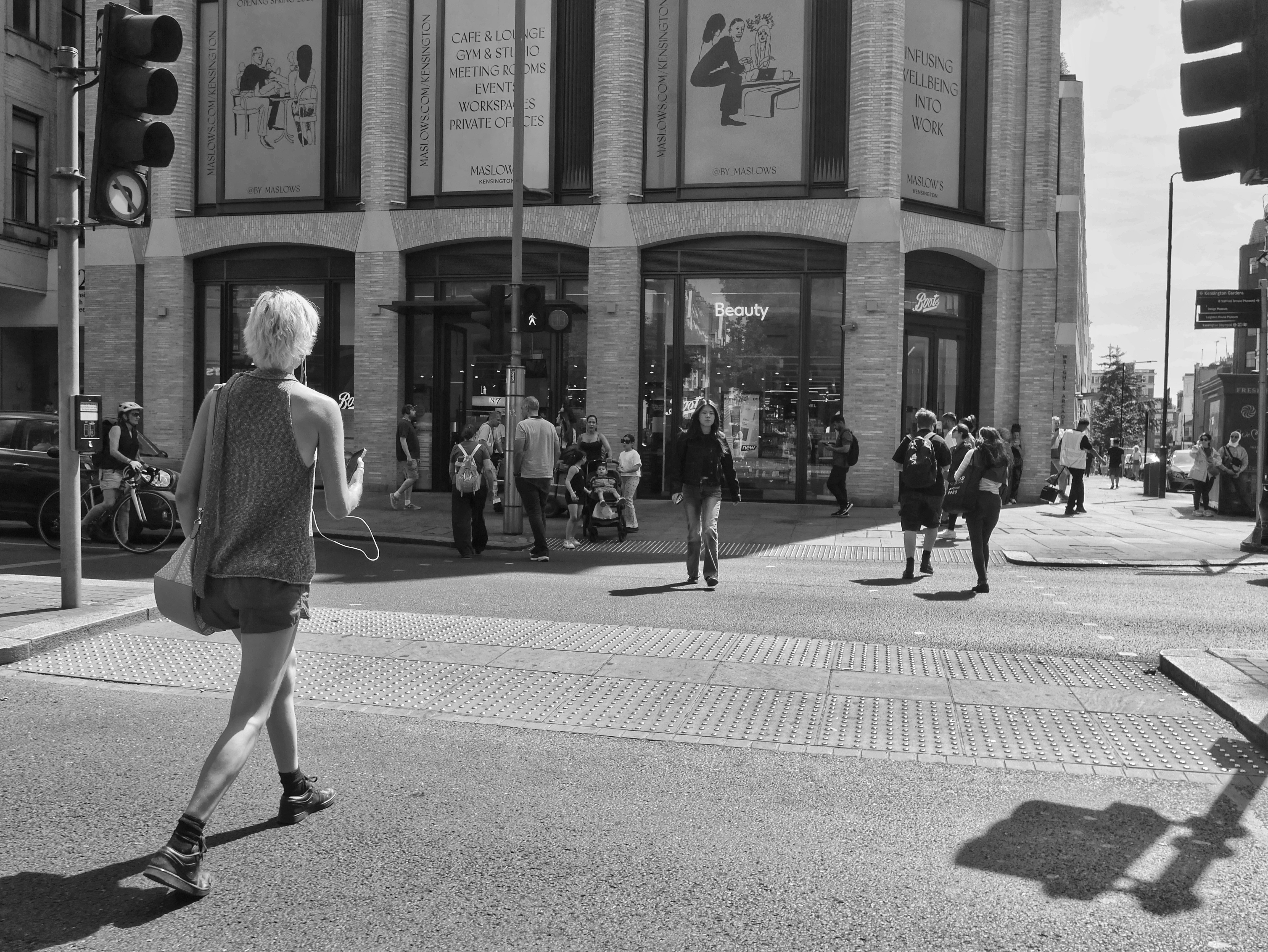 Urban Crossing: A Moment in Black and White
