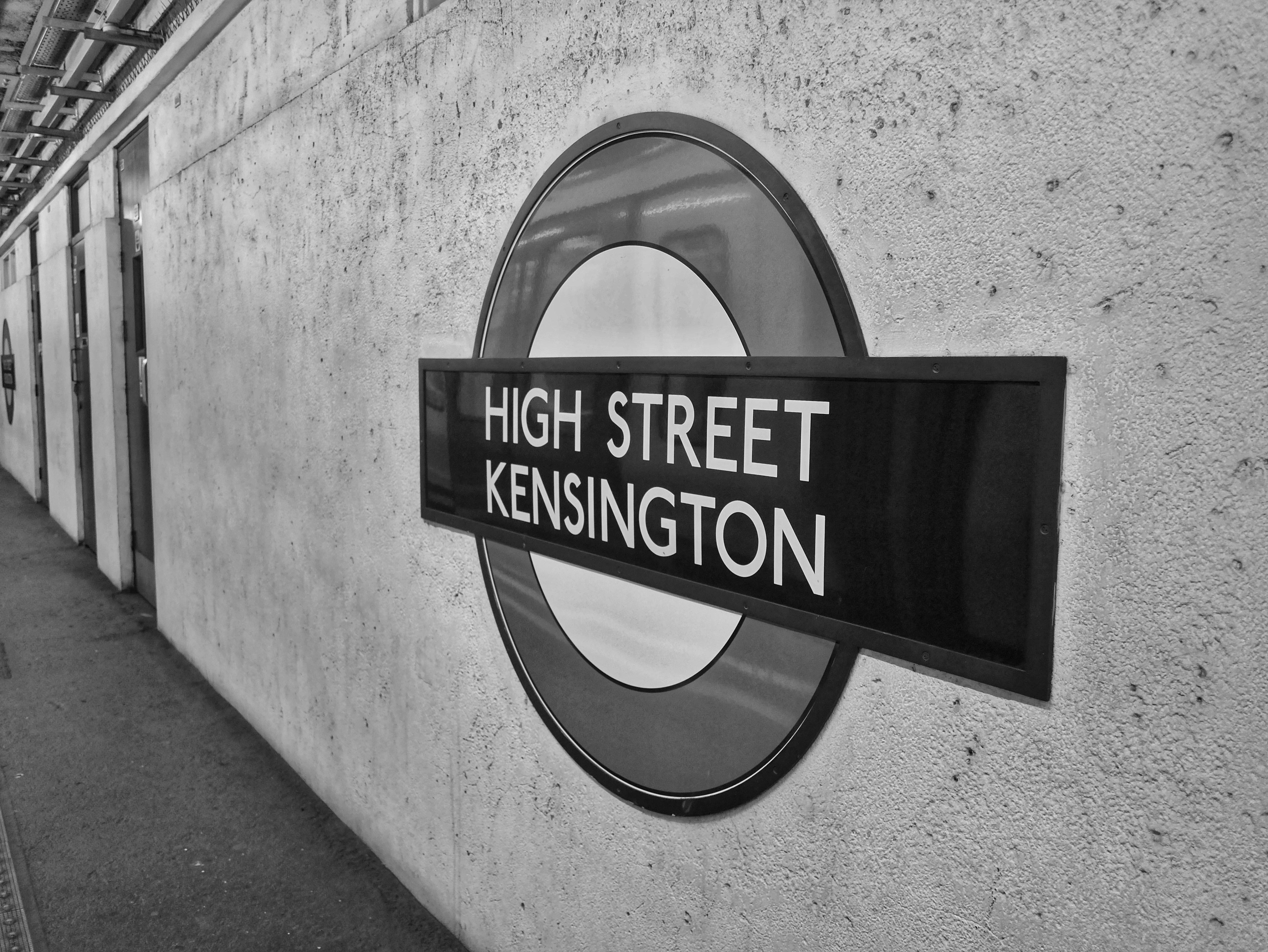 Underground Echo: The Kensington Roundel in Monochrome,