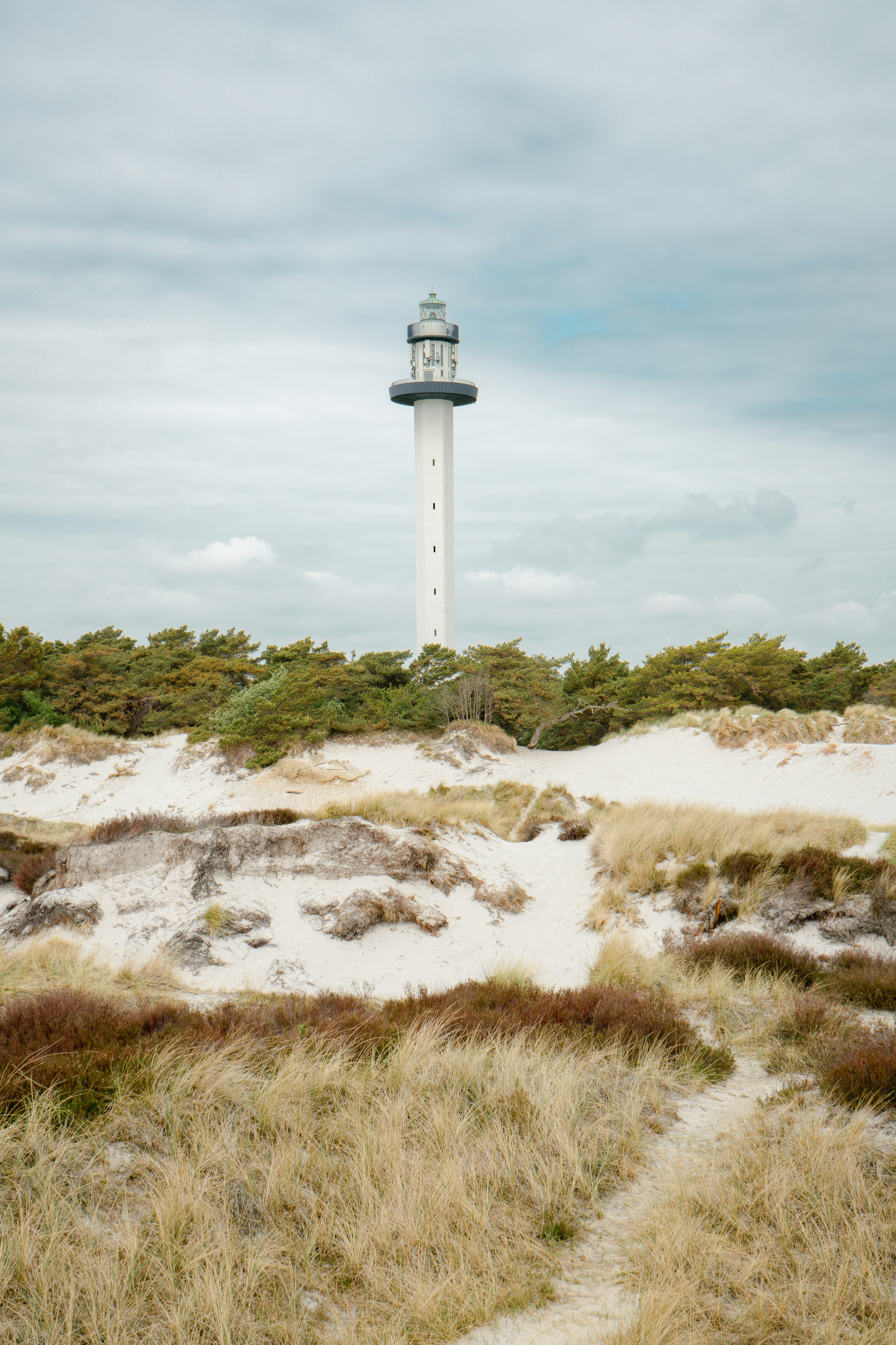 Beacon Above the Dunes: A Lone Lighthouse Rising Over Wind-Swept Sand