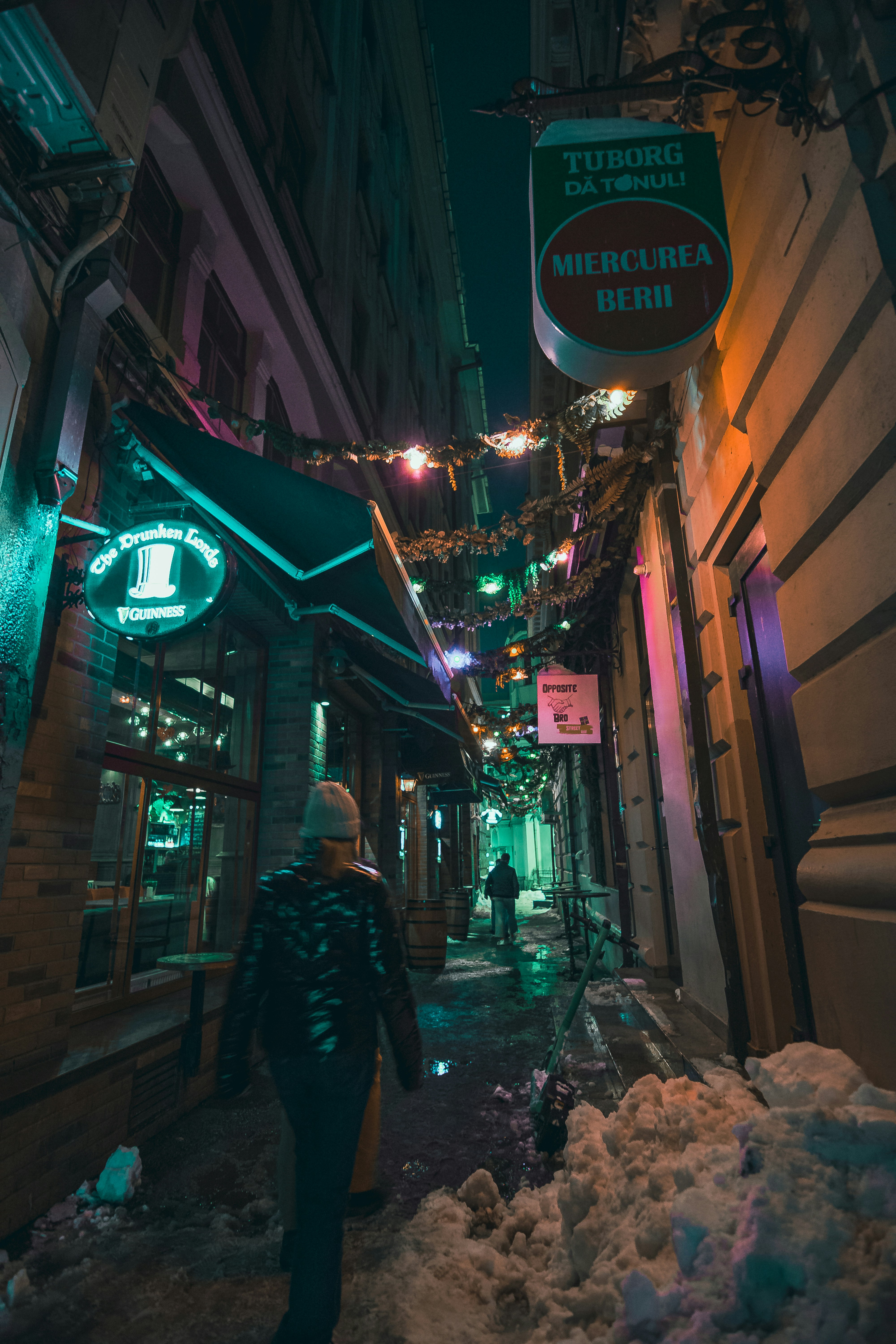 Neon Alley in Winter Night