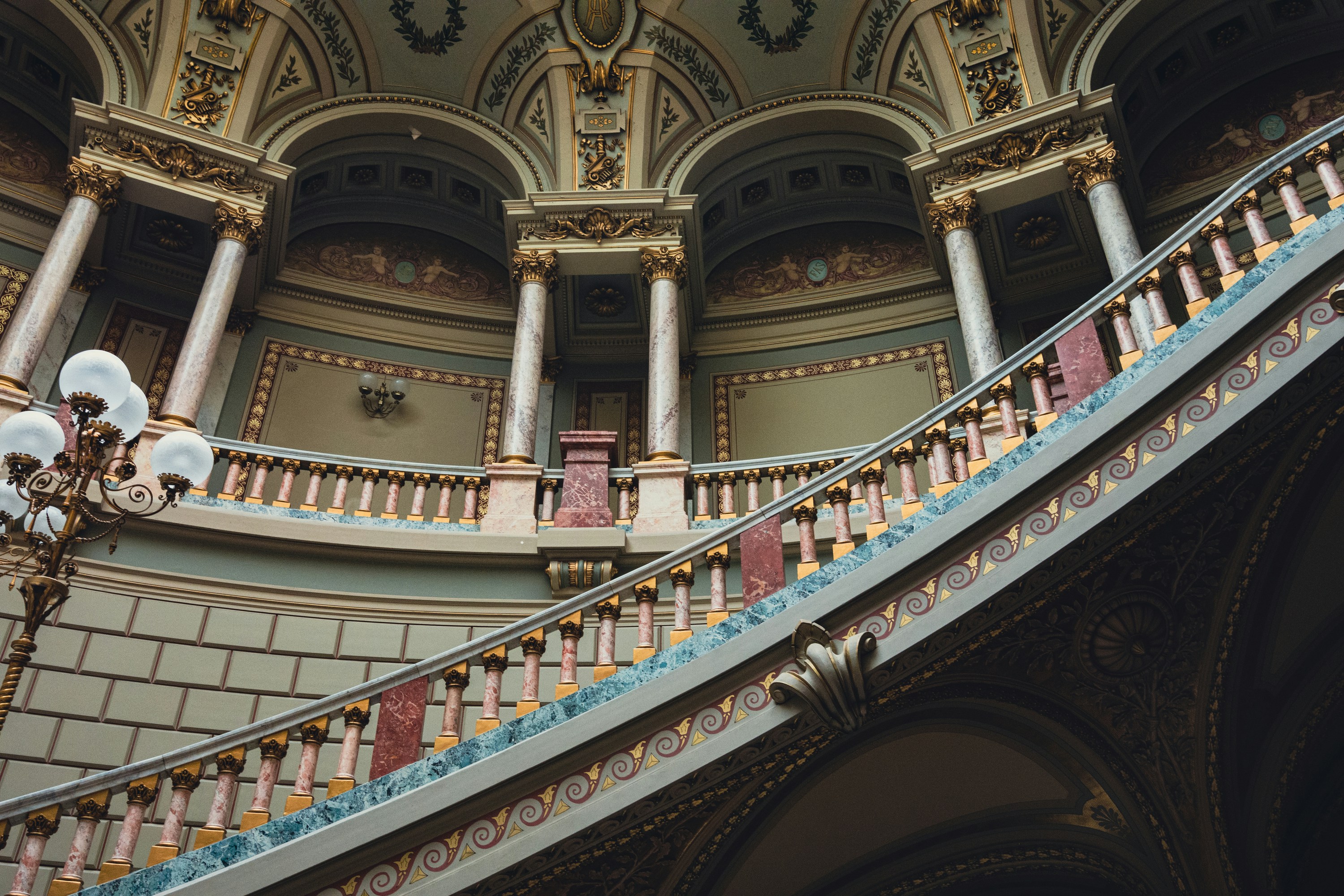 Ornate Staircase Reverie: Echoes of Marble and Light